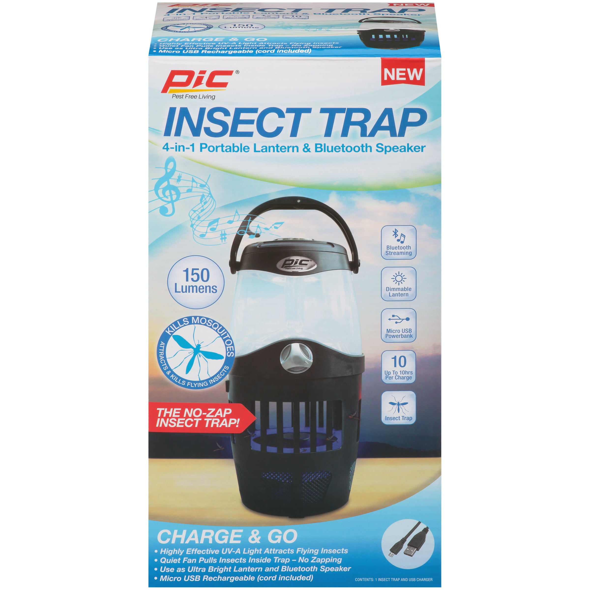 Pic® 4-in-1 Portable Lantern and Bluetooth Speaker Insect Trap Zapper ...