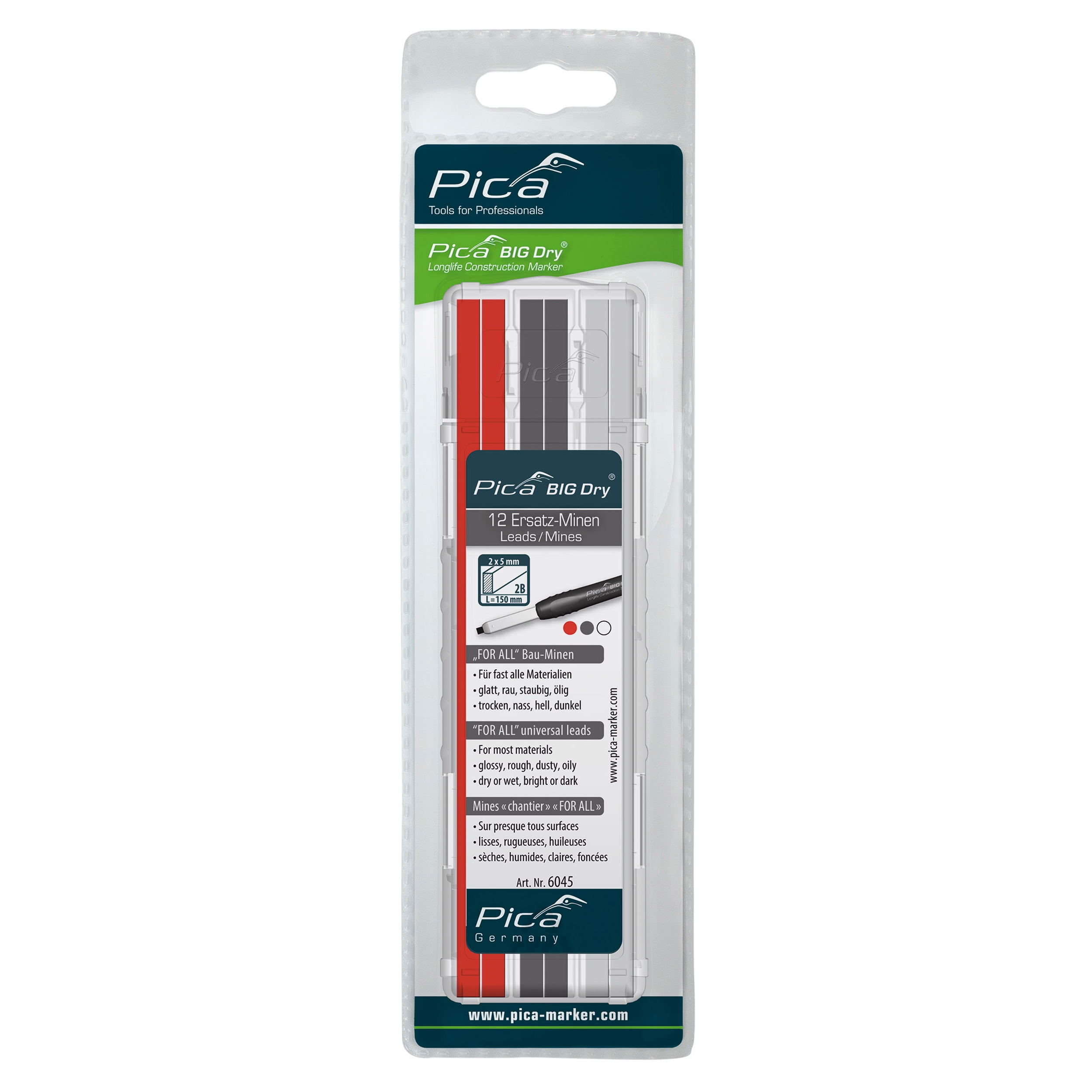 Pica 6045 Big Dry Red/White/Graphite Refill, 12 Leads - Walmart.com