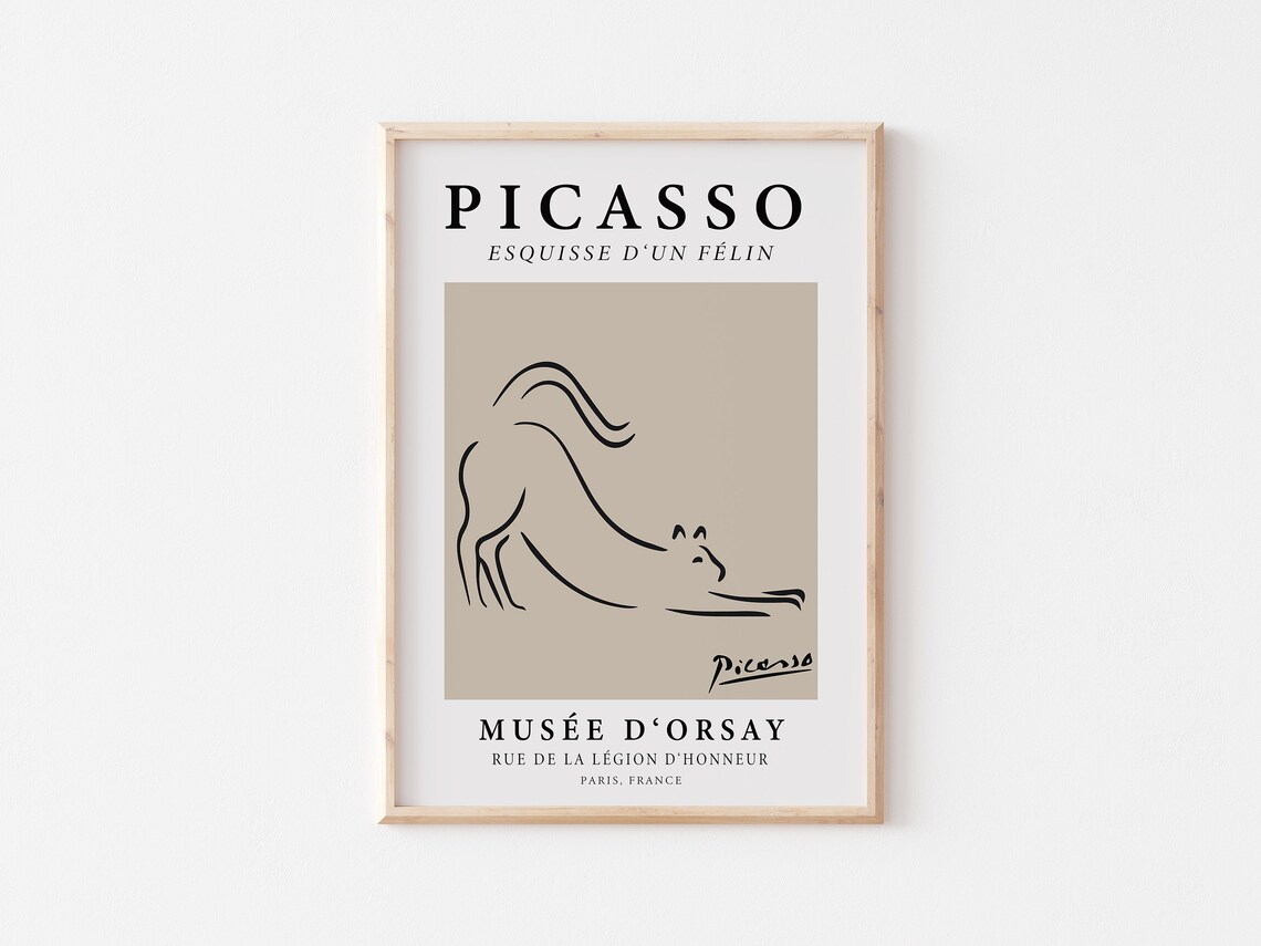 Picasso Art Print, Line Art Cat Poster, Museum Exhibition Poster ...