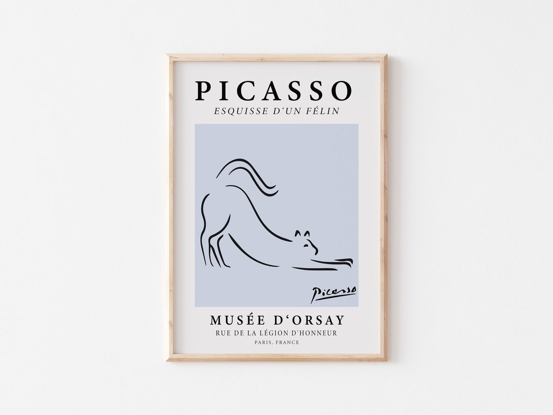 Picasso Art Print, Line Art Cat Poster, Museum Exhibition Poster ...