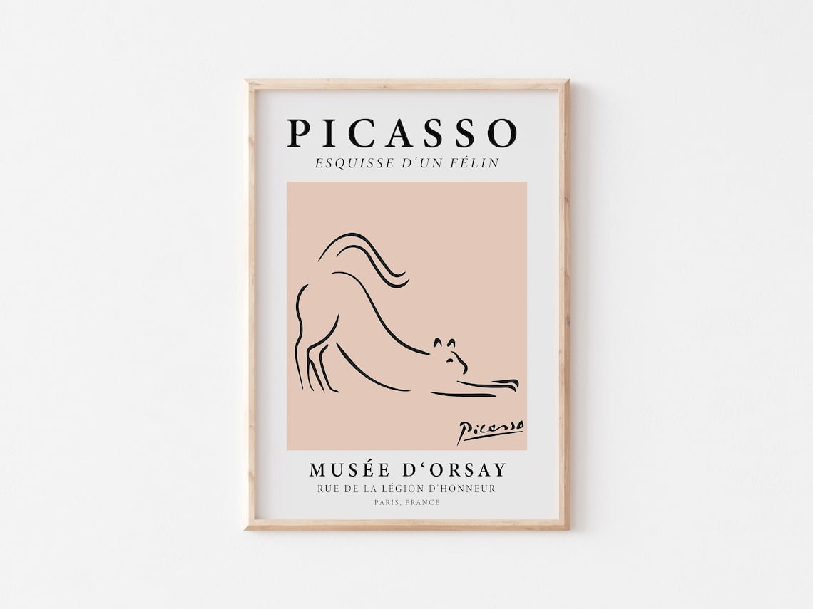 Picasso Art Print, Line Art Cat Poster, Museum Exhibition Poster ...
