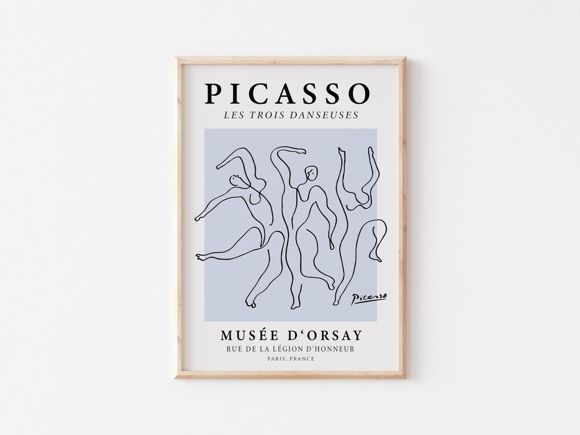 Picasso Art Print, Three Dancers Line Art, Sky Blue Minimalist Museum ...