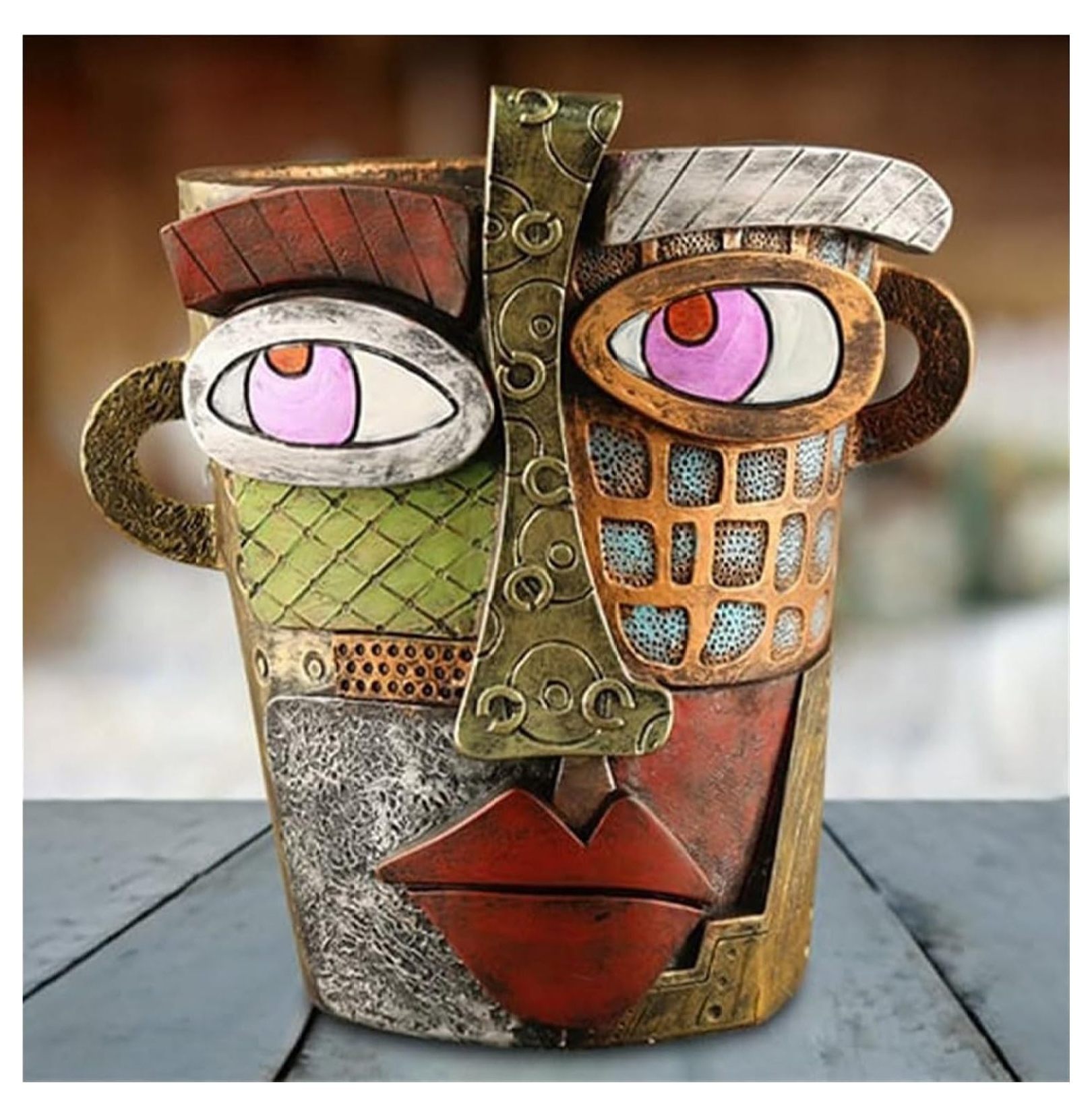 Picasso Brutalist Abstract Beauty Face Flower Pot, AColorful Abstract ...