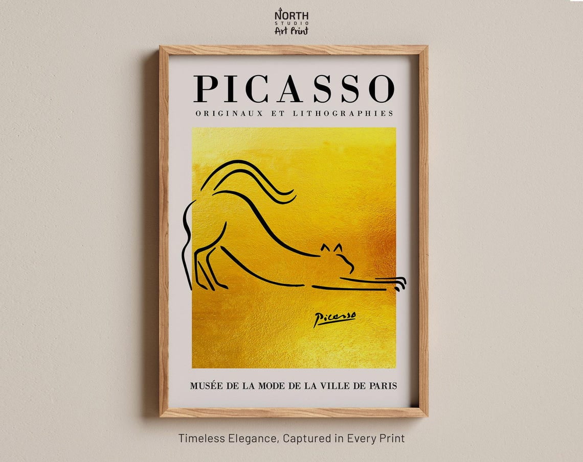 Picasso Cat Poster, Exhibition Line Art Print, Minimalist Line Drawing ...