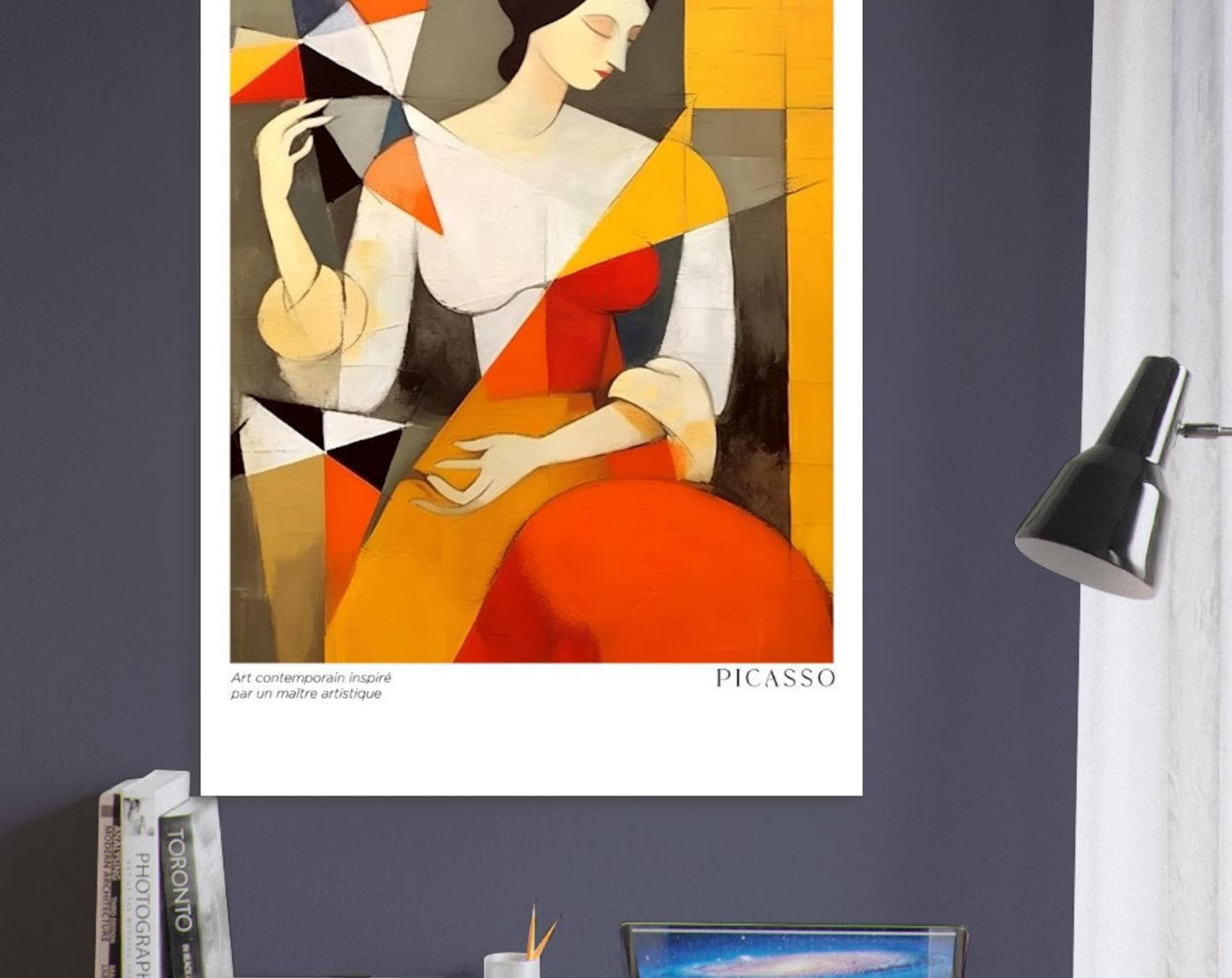Picasso Cubism Portrait Poster Red Orange Gallery Wall Art Museum ...