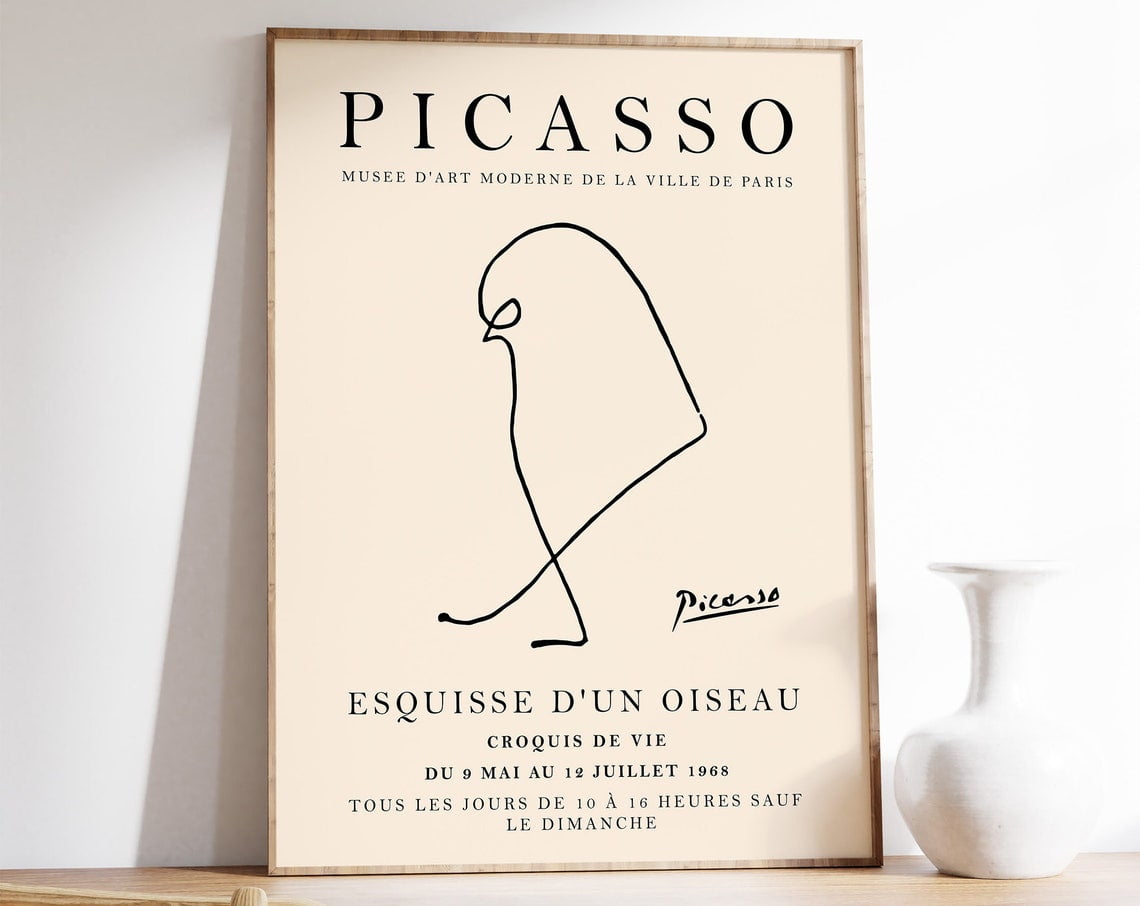 Picasso Exhibition Poster, Bird, Vintage Minimalist Art Print, Line Drawing, Art Print, Bedroom ...