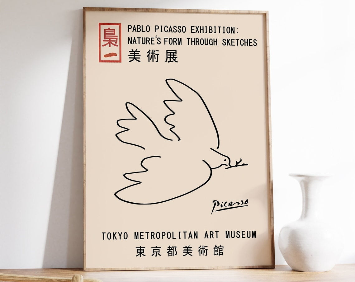 Picasso Exhibition Poster, Bird, Vintage Minimalist Art Print, Line ...