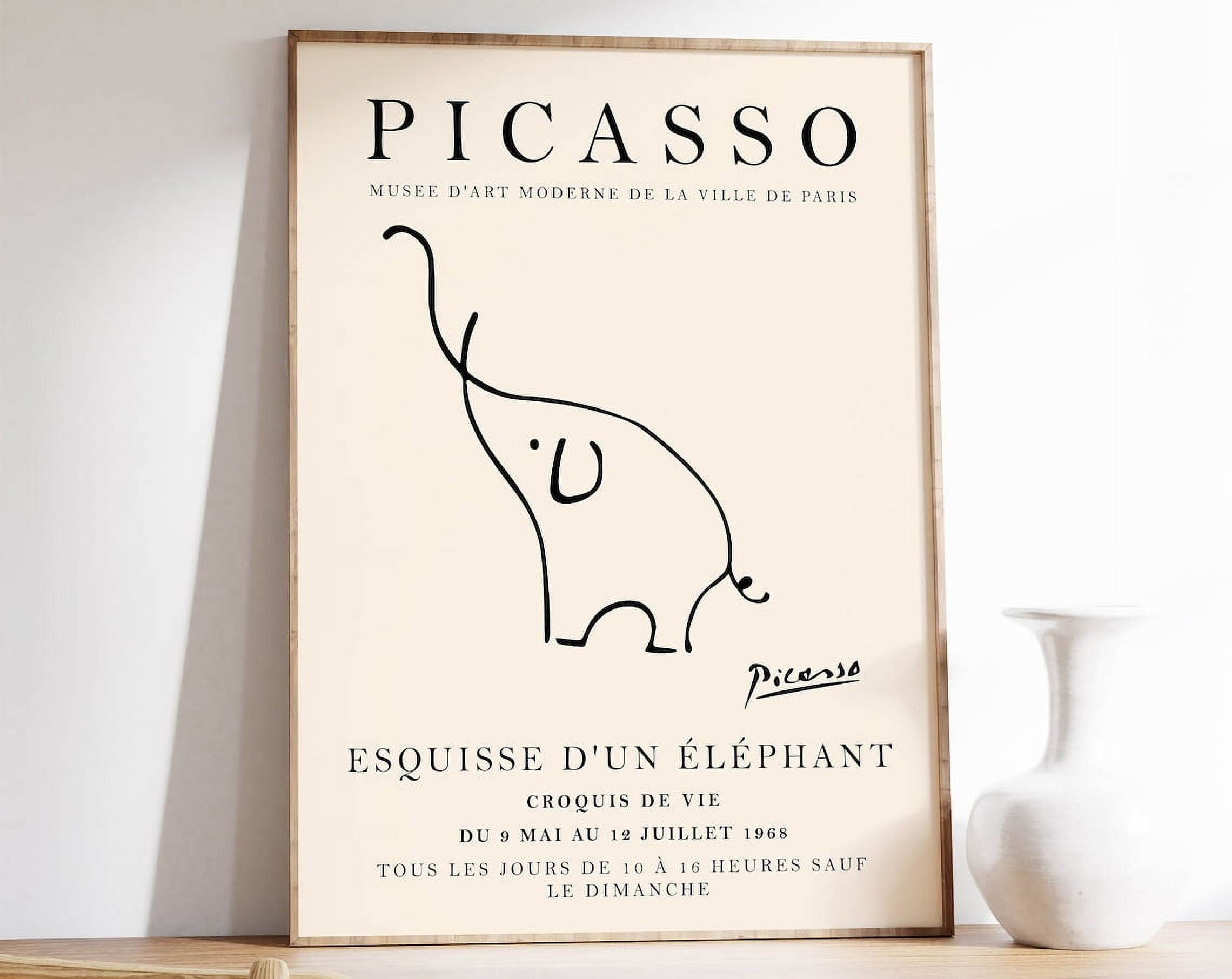 Picasso Exhibition Poster, The Elephant, Vintage Minimalist Art Print, Elephant Poster, Line ...