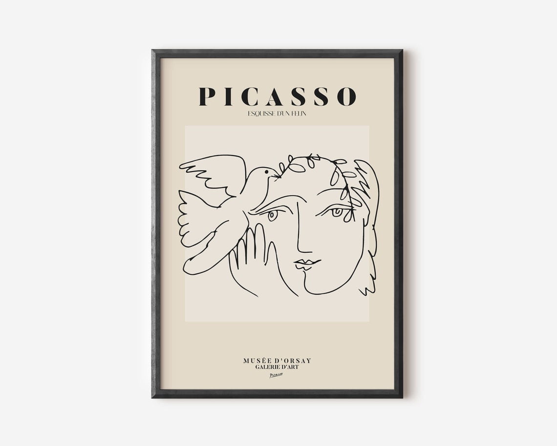 Picasso Exhibition Wall Art Print, Neutral Beige Abstract Vintage ...