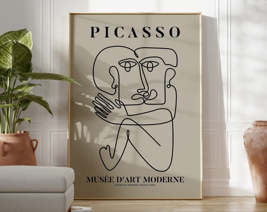 Picasso Exhibition Wall Art Print, Neutral Beige Abstract Vintage ...