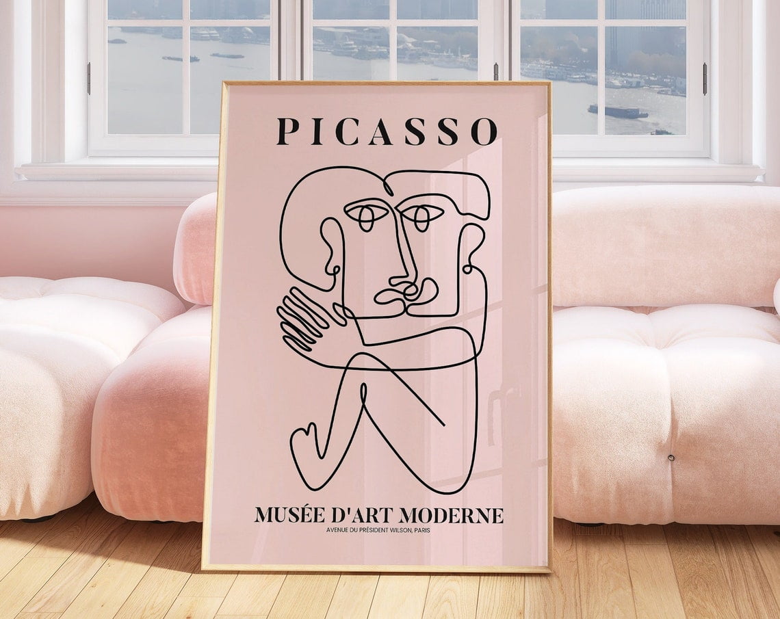Picasso Exhibition Wall Art Print, Neutral Pink Abstract Vintage ...