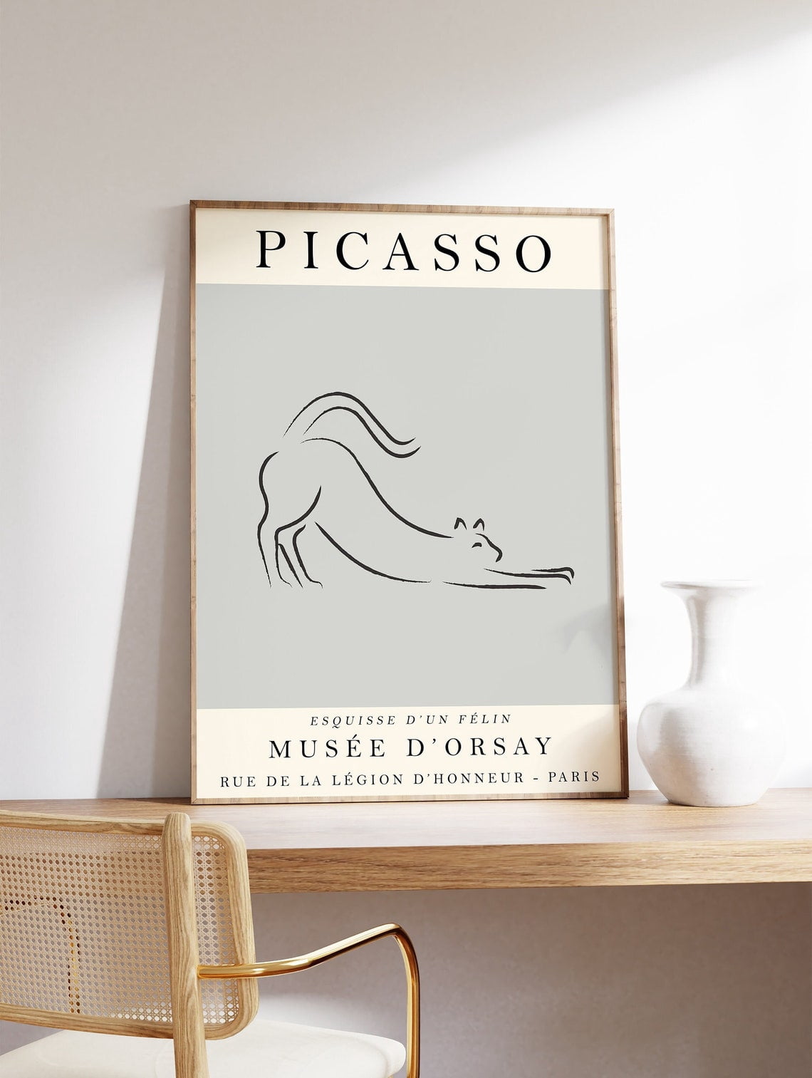 Picasso Line Art Exhibition Poster, Grey Cat Poster, Animal Art ...