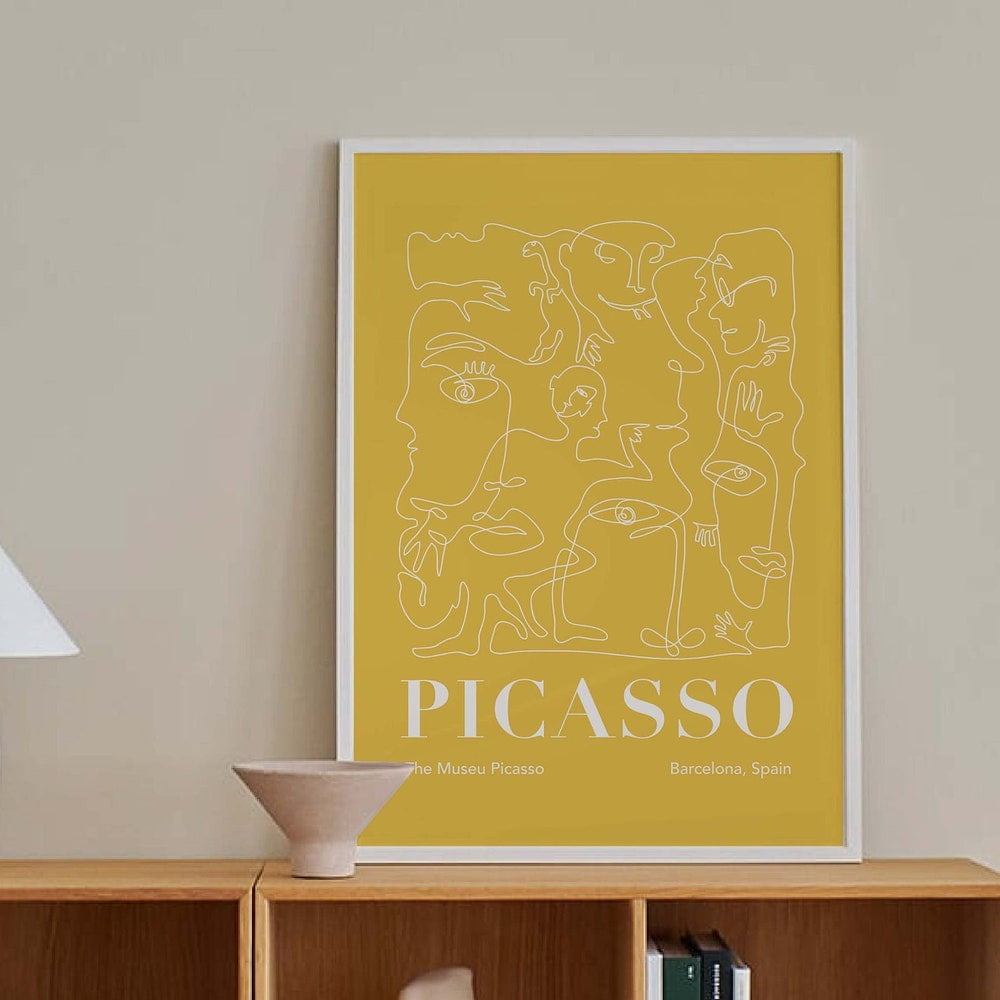 Picasso Line Drawing Print, Abstract Yellow Picasso Wall Art, Museum ...