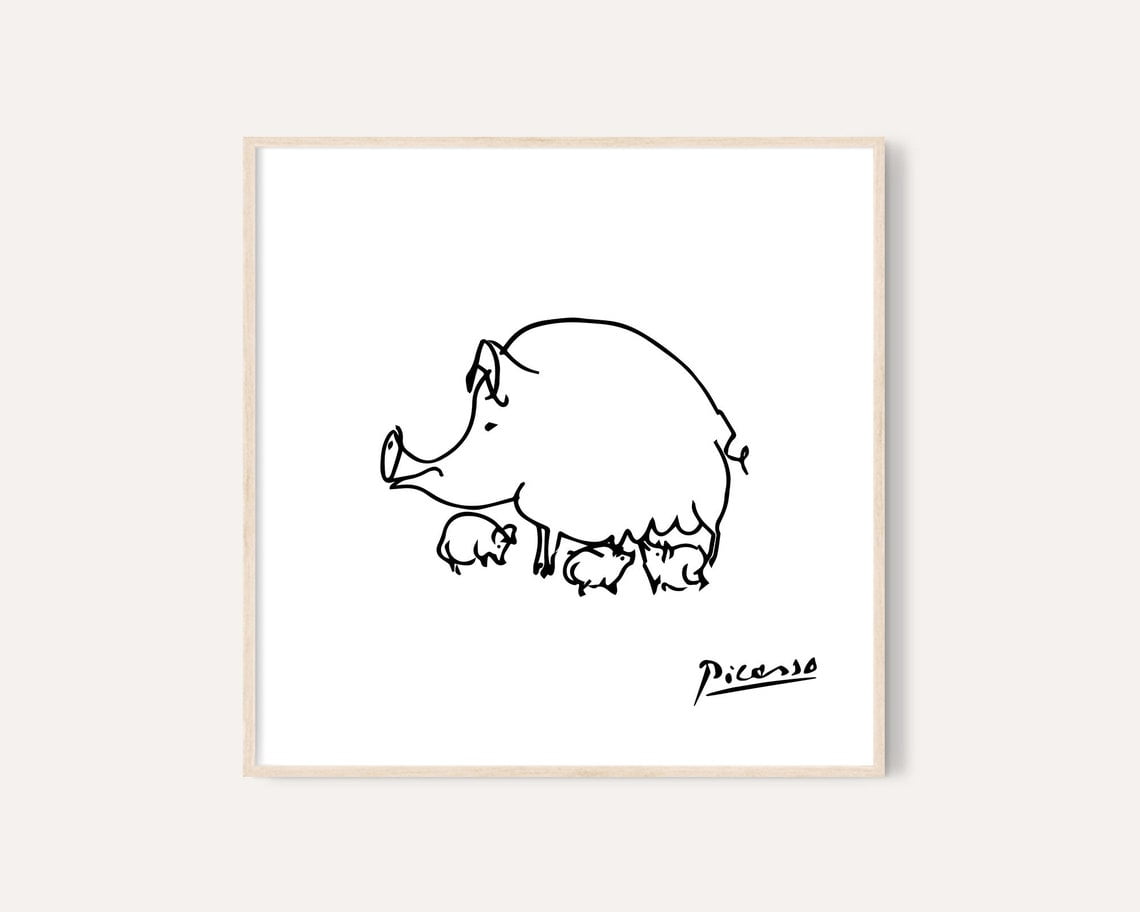 Picasso Pig And Piglets Print, Picasso Animal Line Drawing Animal ...