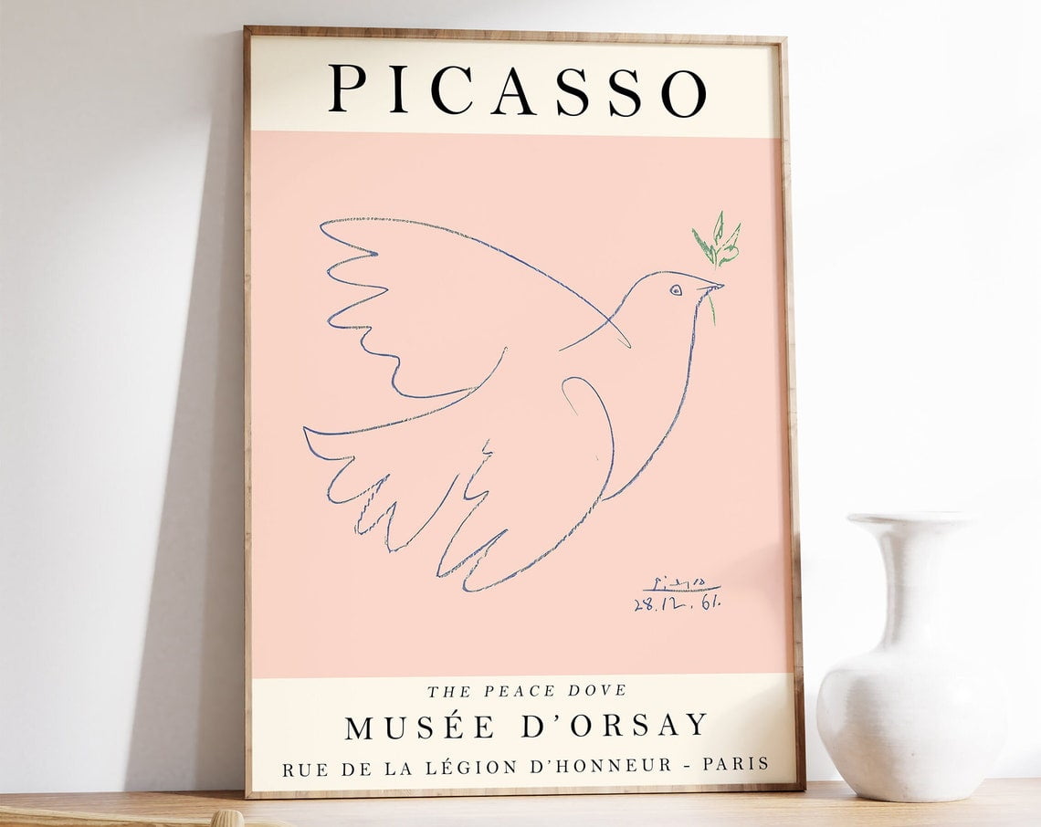 Picasso Pink Dove Poster, Picasso Animal Print, Picasso Print, Vintage ...