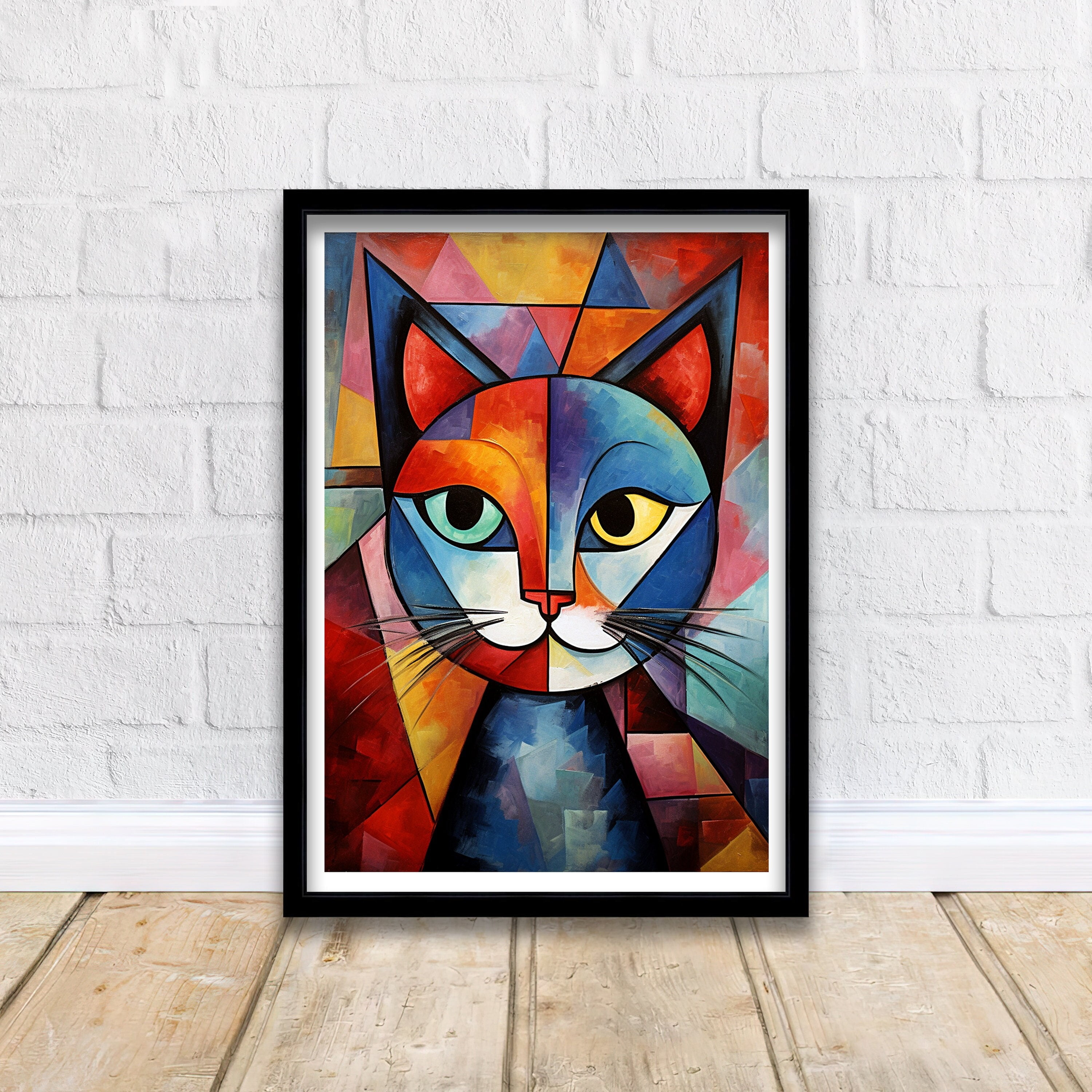 Picasso Style Cats Abstract Feline Art Colorful Cat Lovers Wall Décor ...
