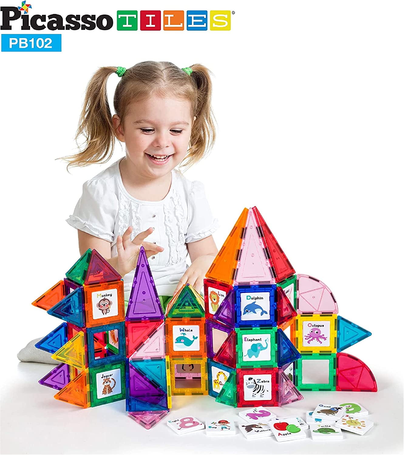 Picasso Tiles 102 Piece Magnetic Tiles Construction Playset - Walmart.com