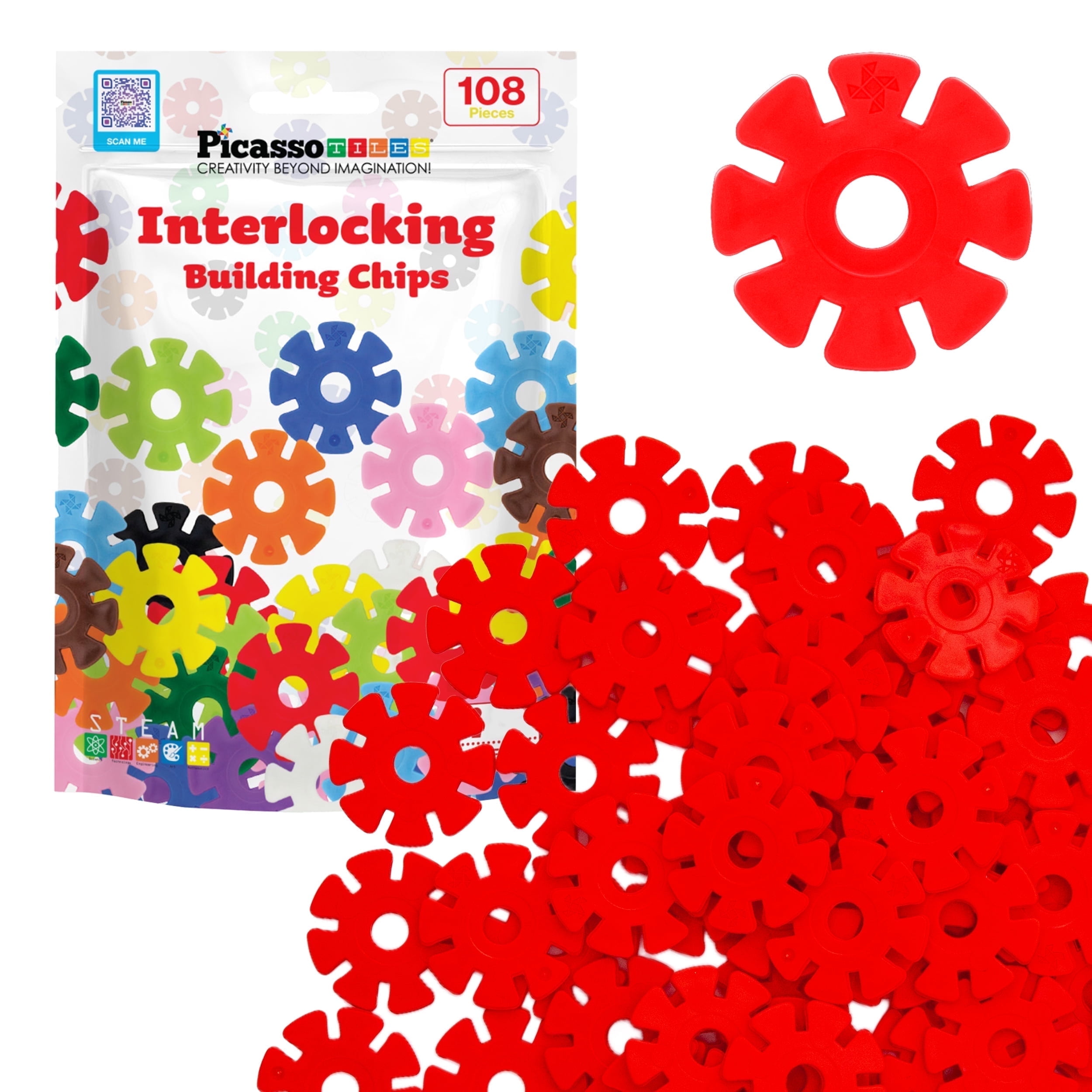 PICASSO-TILES 108-Piece Red Interlocking Plastic Disc Building Toy Set ...