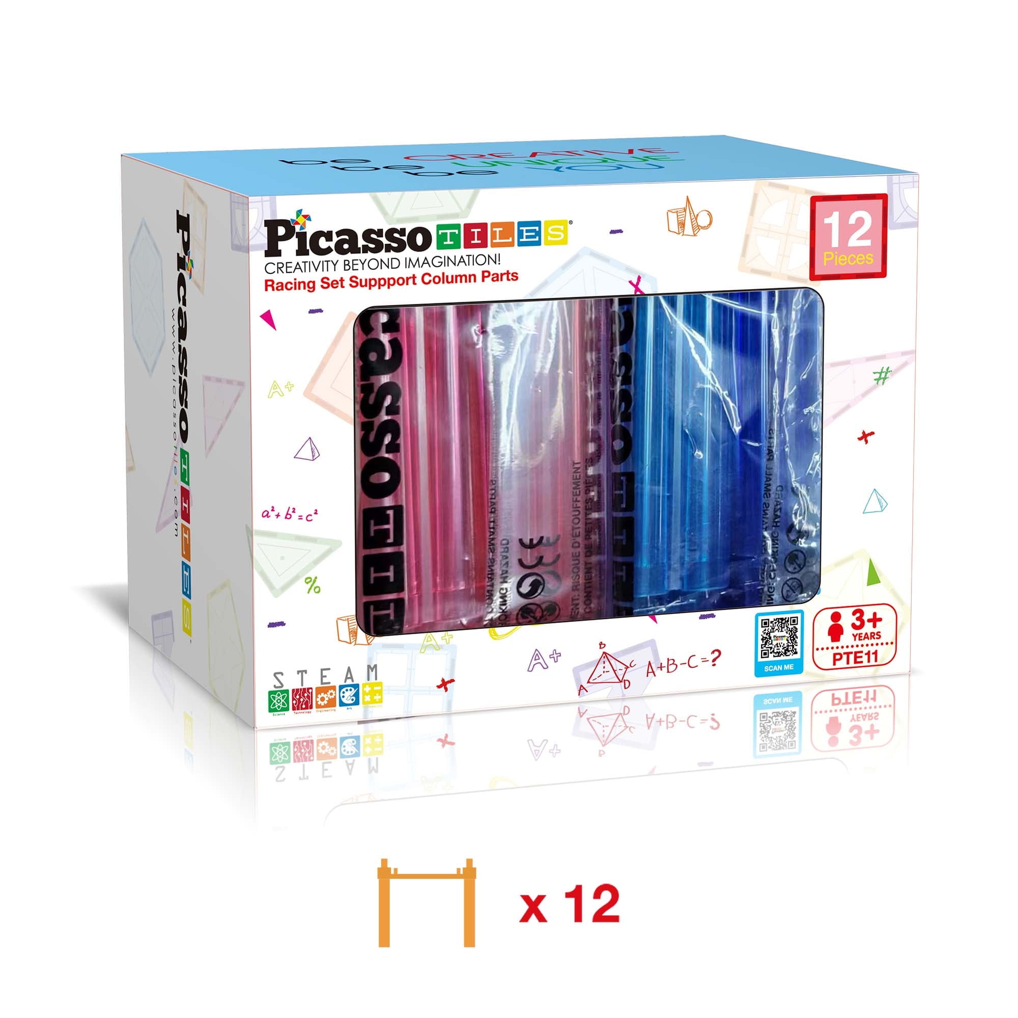 PicassoTiles 12 PC Magnetic Tile Track Construction Blocks Building for ...