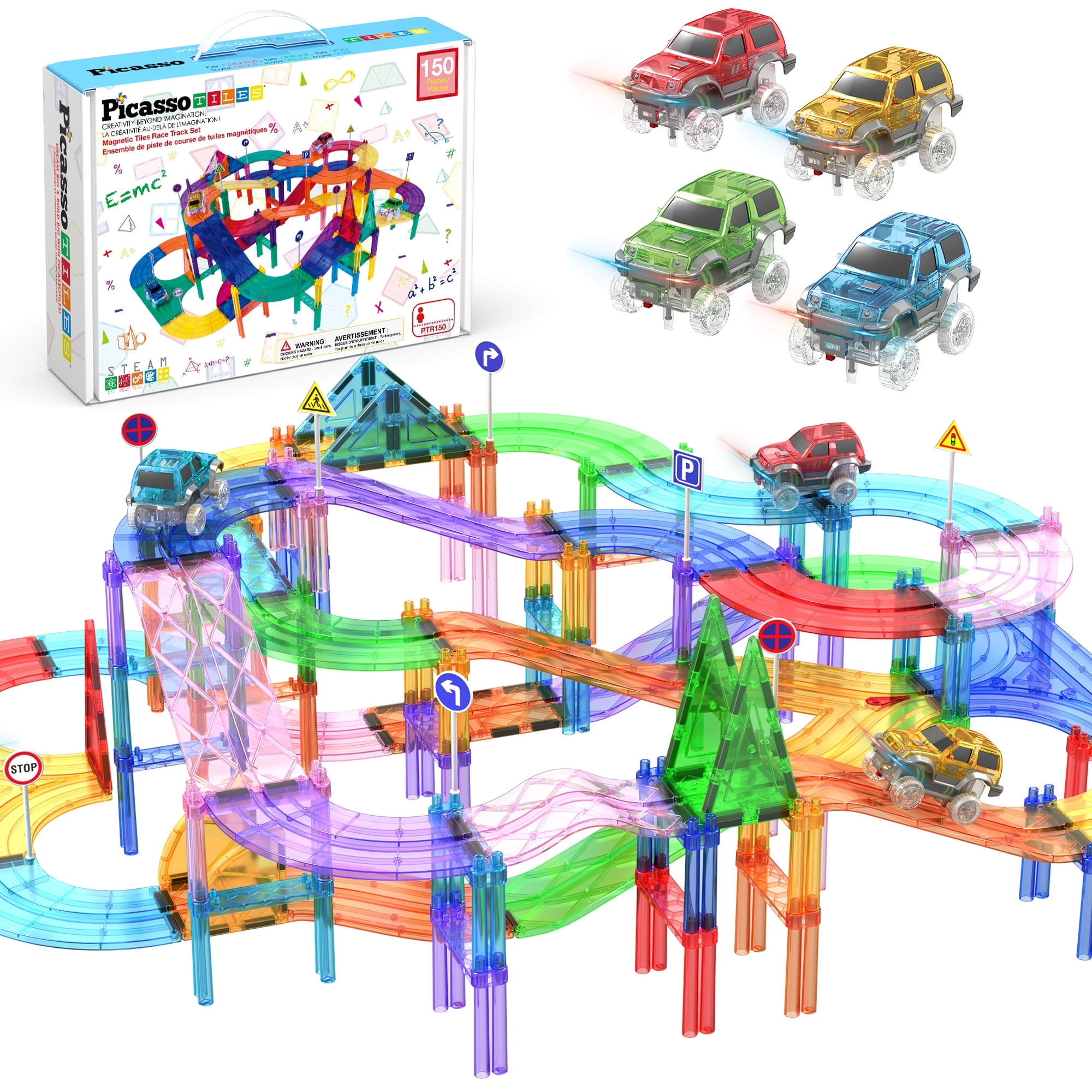 Picasso Tiles 150 PC Magnetic Race Track Set, Building Blocks Playset ...