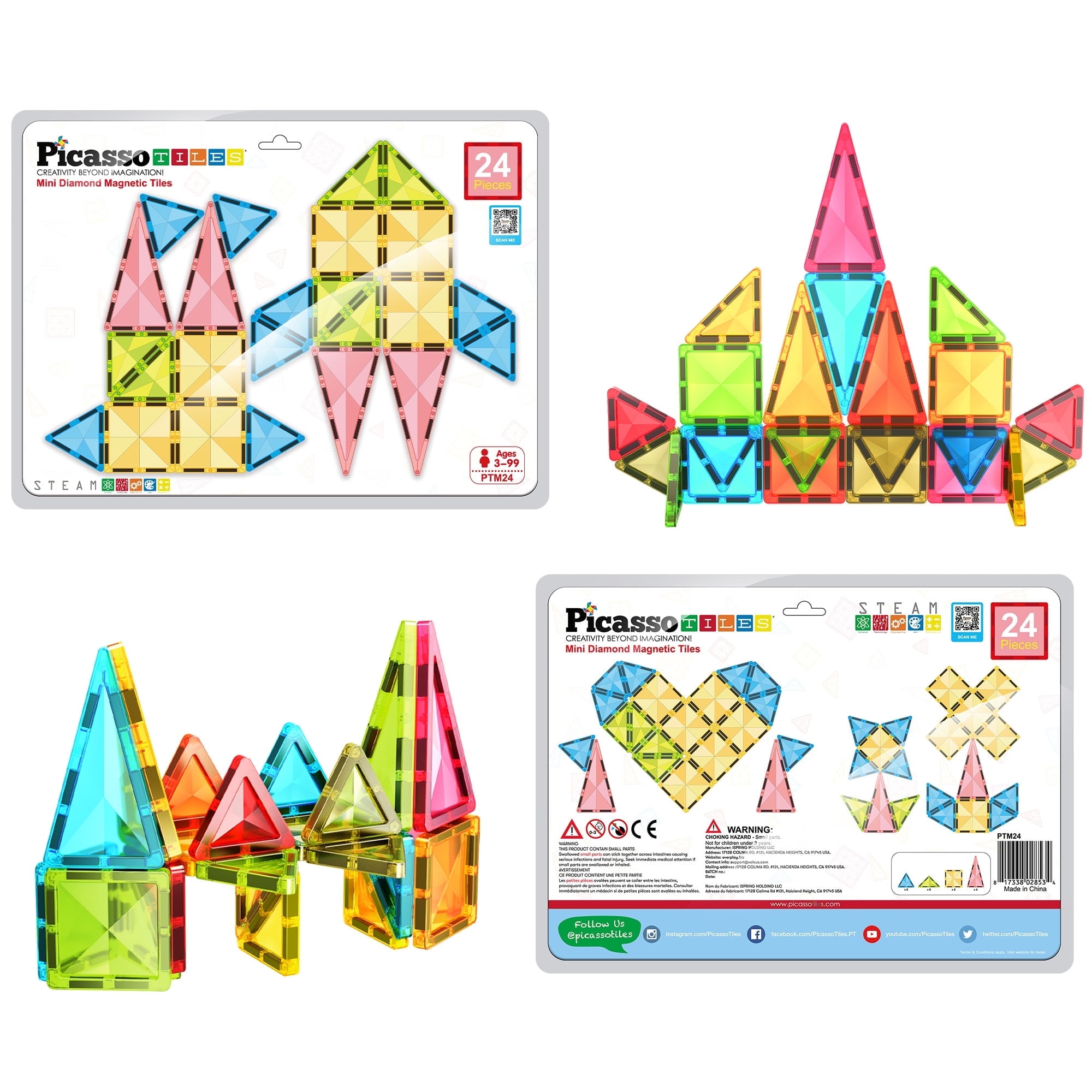 PICASSO-TILES 24 PC Travel Size Magnetic Building Blocks for Kids ...