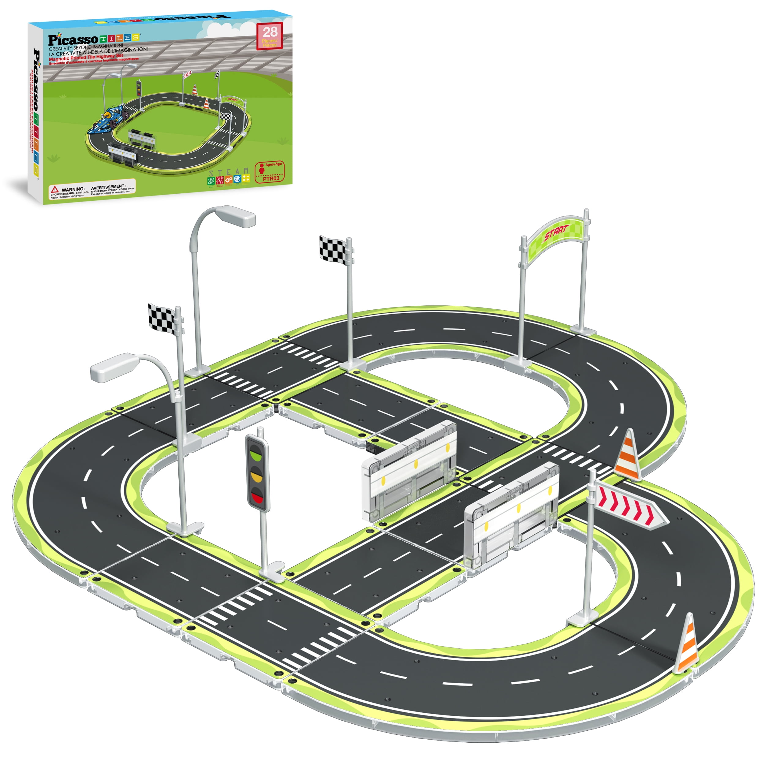 PicassoTiles Race Track Magnetic Tiles 28pcs STEM Construction Toy ...