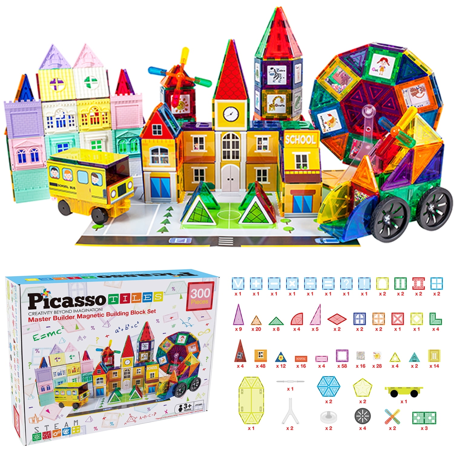 Picasso Tiles 300pc Master Builder Kit Magnetic Kids Toy Building Block ...