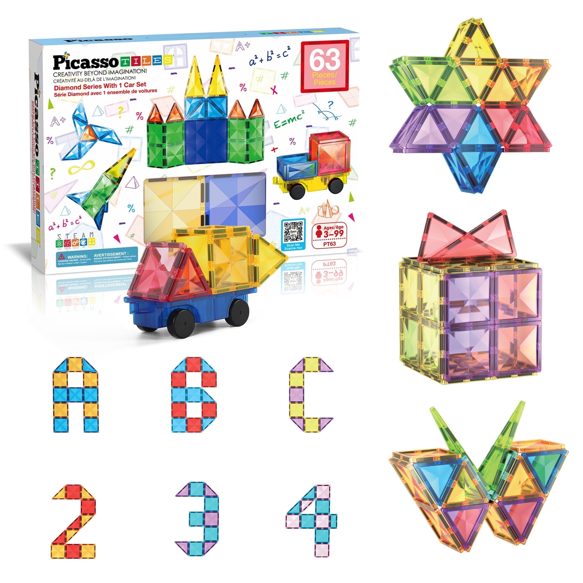 PicassoTiles 63 PC Magnetic Building Blocks Set, Toddler's Learning Toy ...