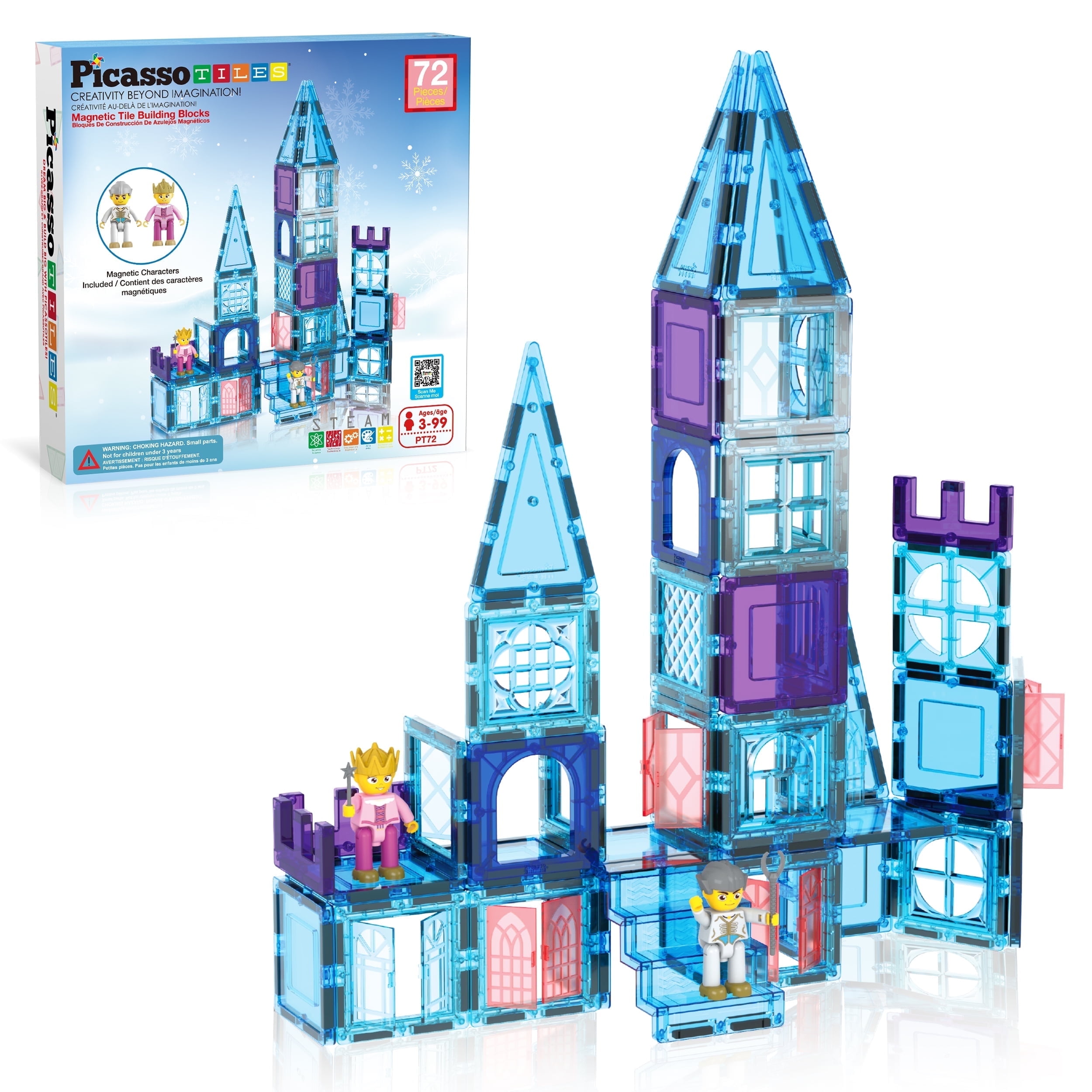 PicassoTiles 72 PC Ice Castle Themed Magnetic Building Blocks Play Set ...