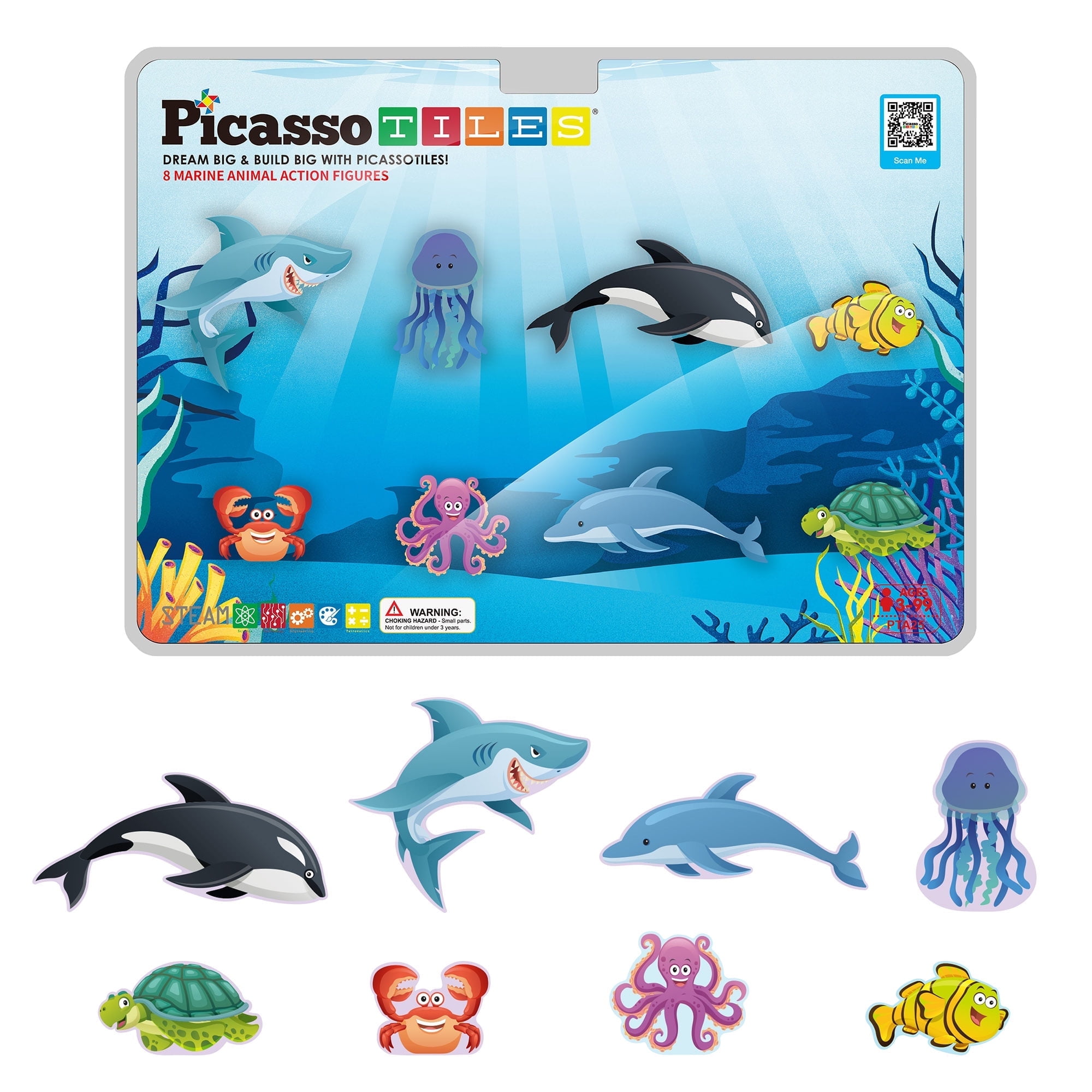 PICASSO TILES Marine Animal Magnetic Building Playset for Kids, 8-Piece ...