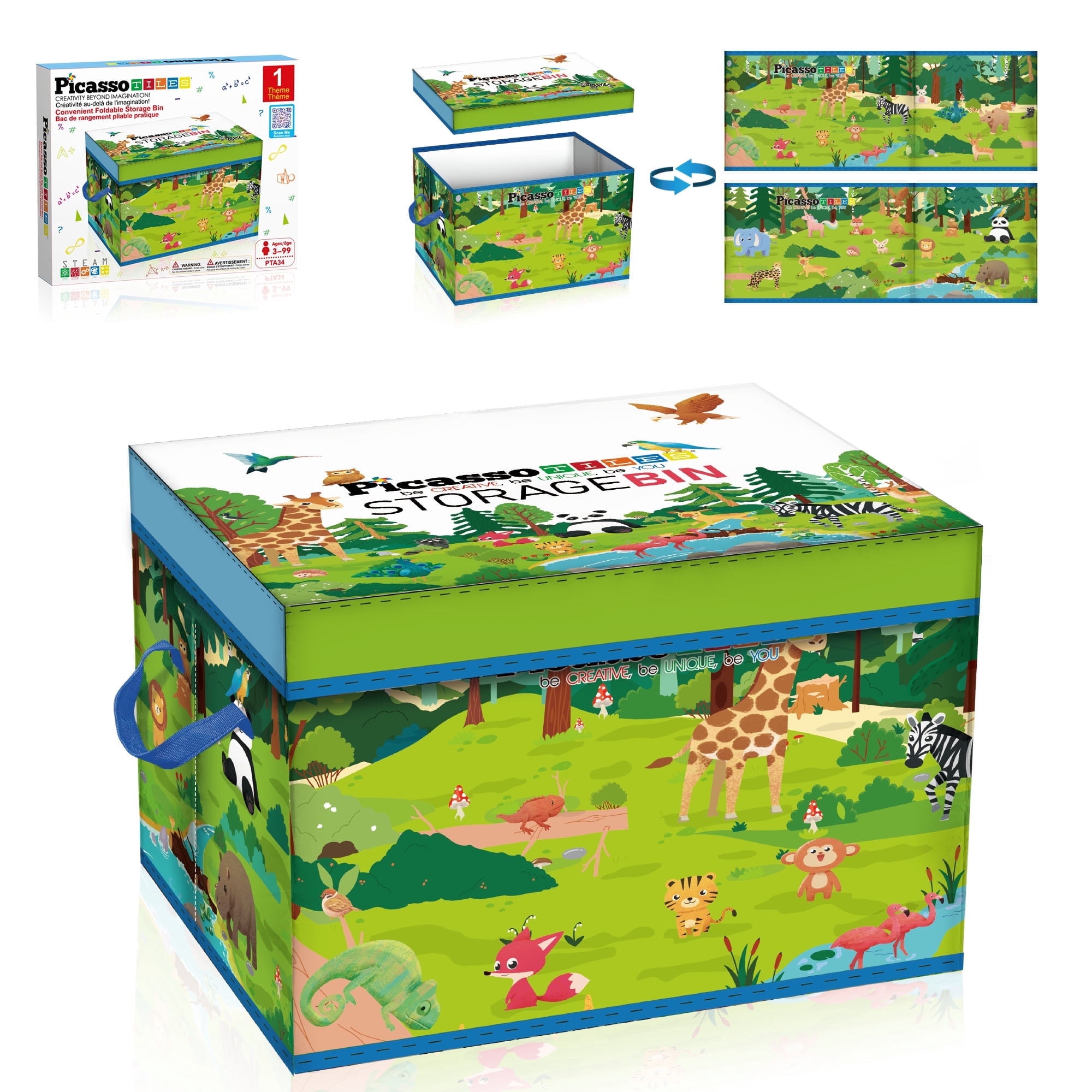 PICASSO-TILES Child's Forest Animal Collapsible Toy Chests, Multicolor ...