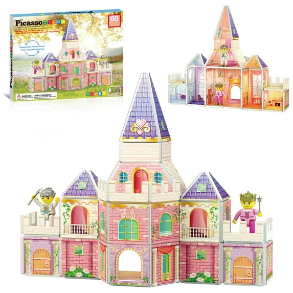 PicassoTiles Magnetic Tiles for Kids – Princess Castle Theme 60PCS STEM ...