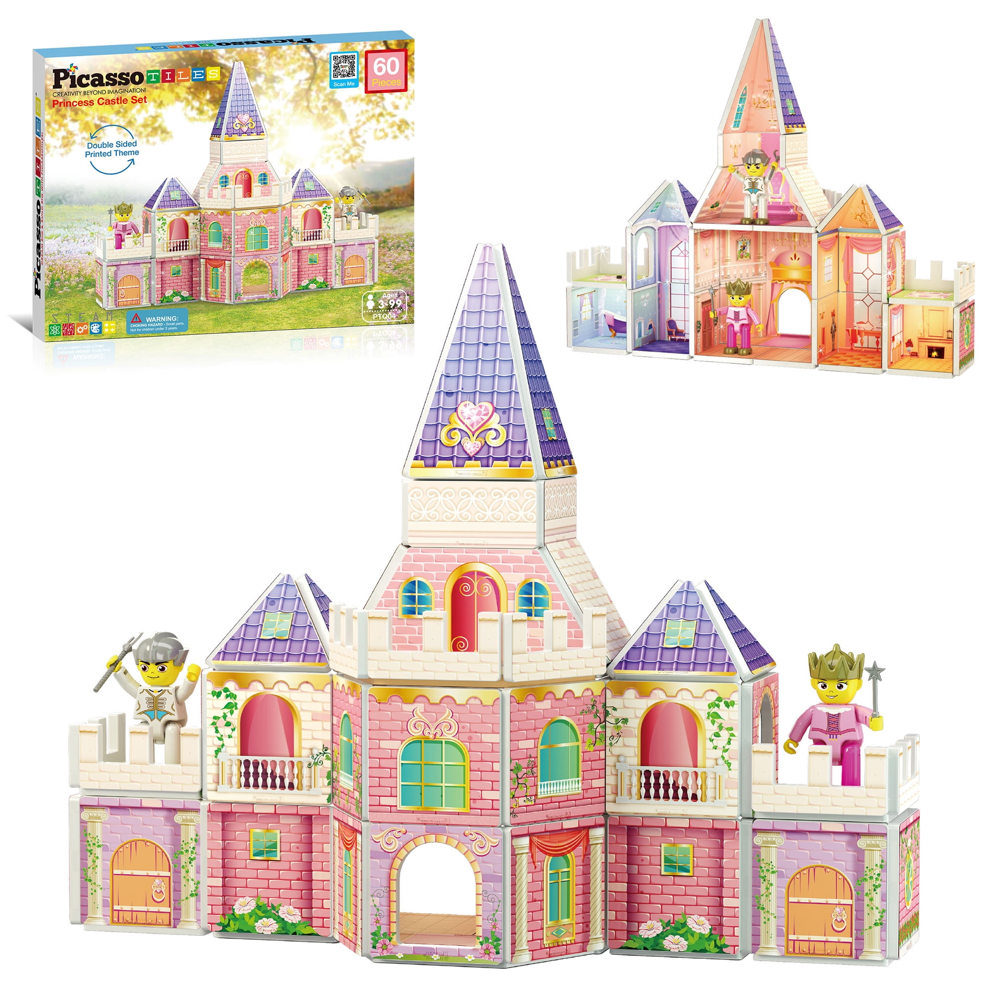 PicassoTiles Princess Castle Theme Magnet Tile Building Blocks, 60 Pc ...