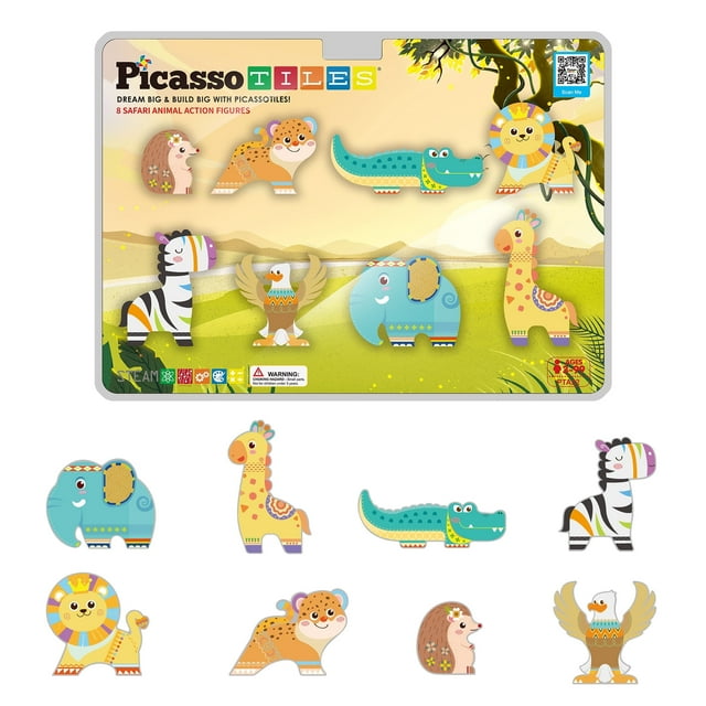 PICASSO-TILES Safari Animal Themed Magnetic Building Blocks for Kids ...
