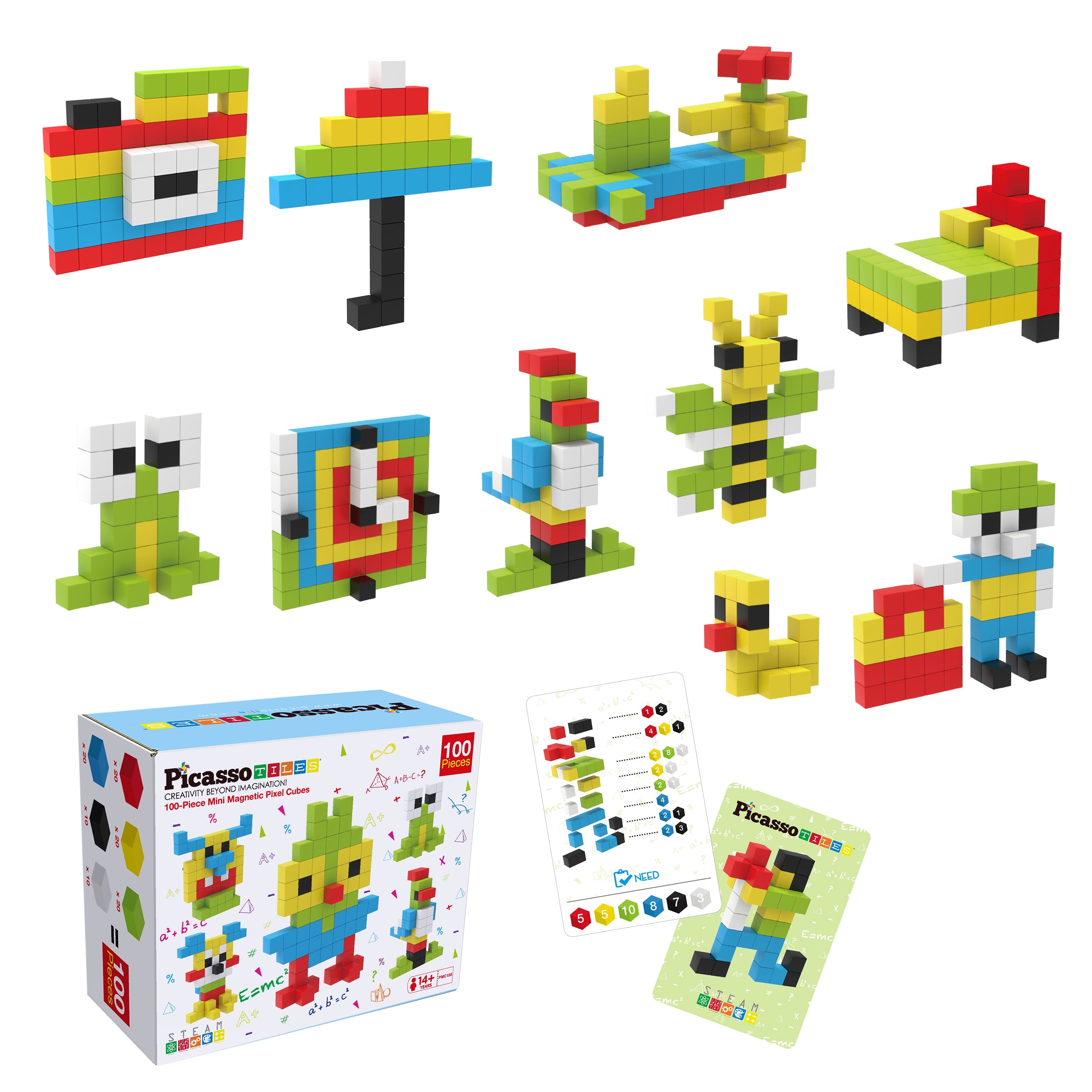 PicassoTiles 100 Piece Pixel Mini Magnetic Cube Puzzle Toy Kit for Kids ...