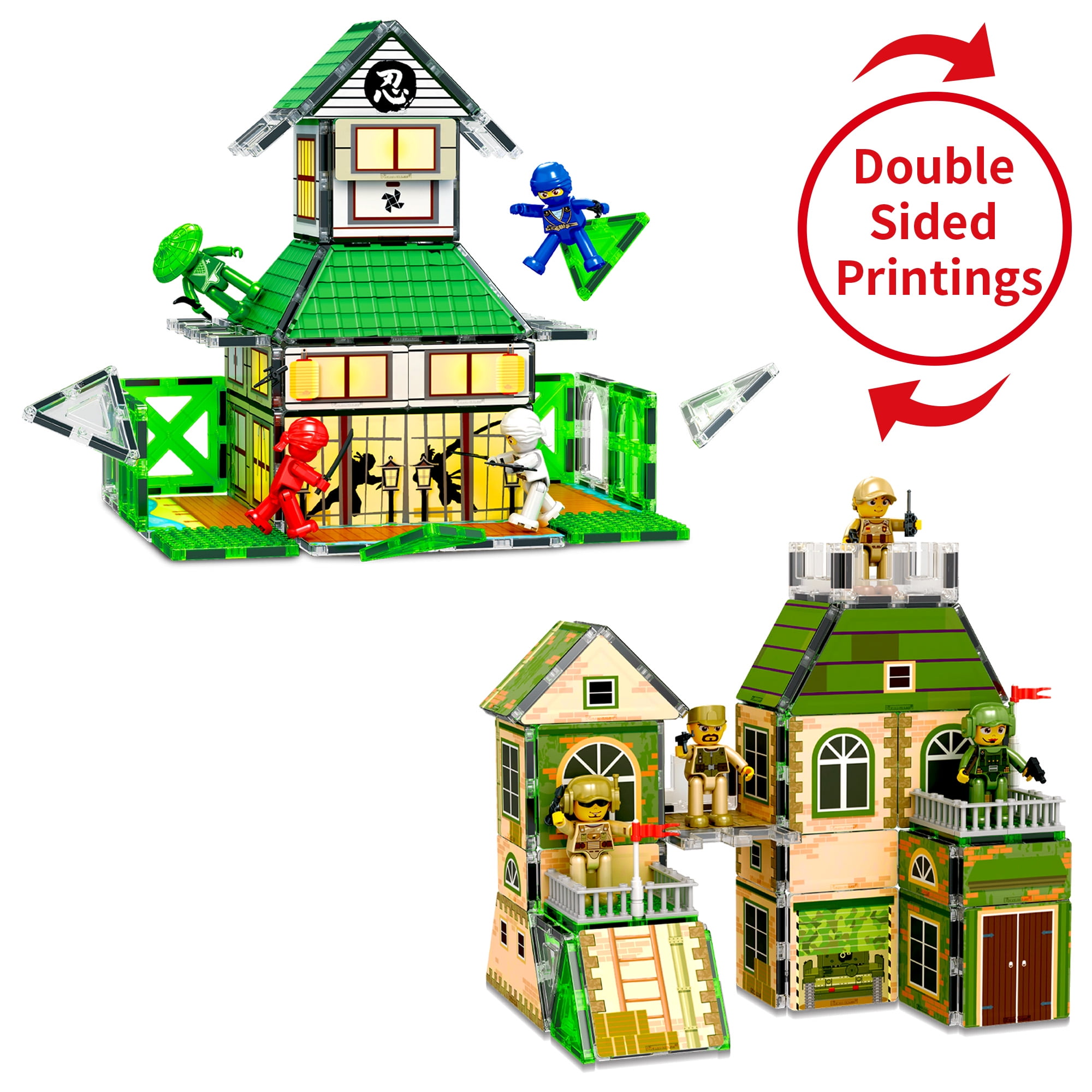 PicassoTiles 102 PC Ninja & Troop Themed Magnetic Building Blocks, STEM ...