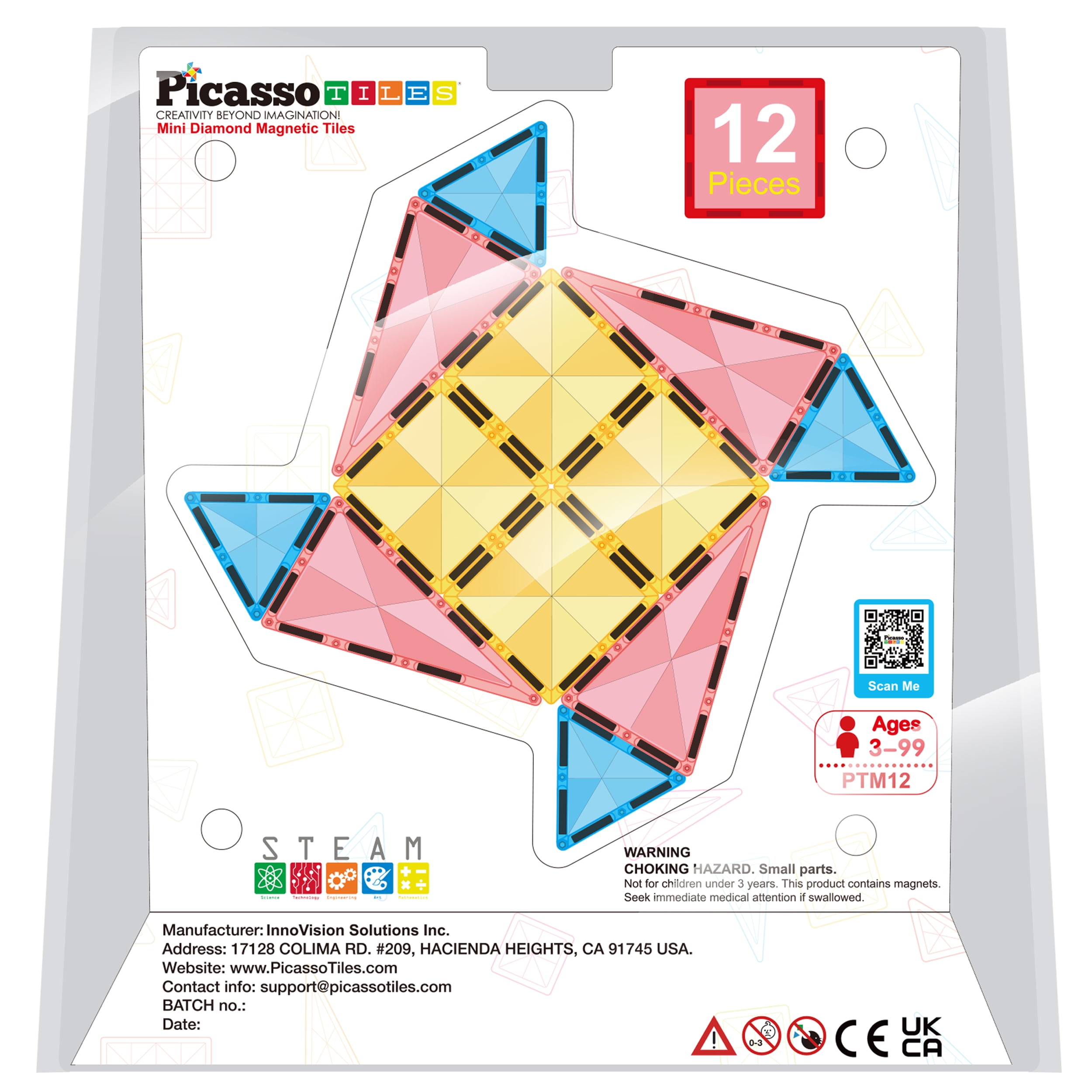 PicassoTiles 12 PC Travel Size Magnetic Tiles, Magnetic Building Blocks ...