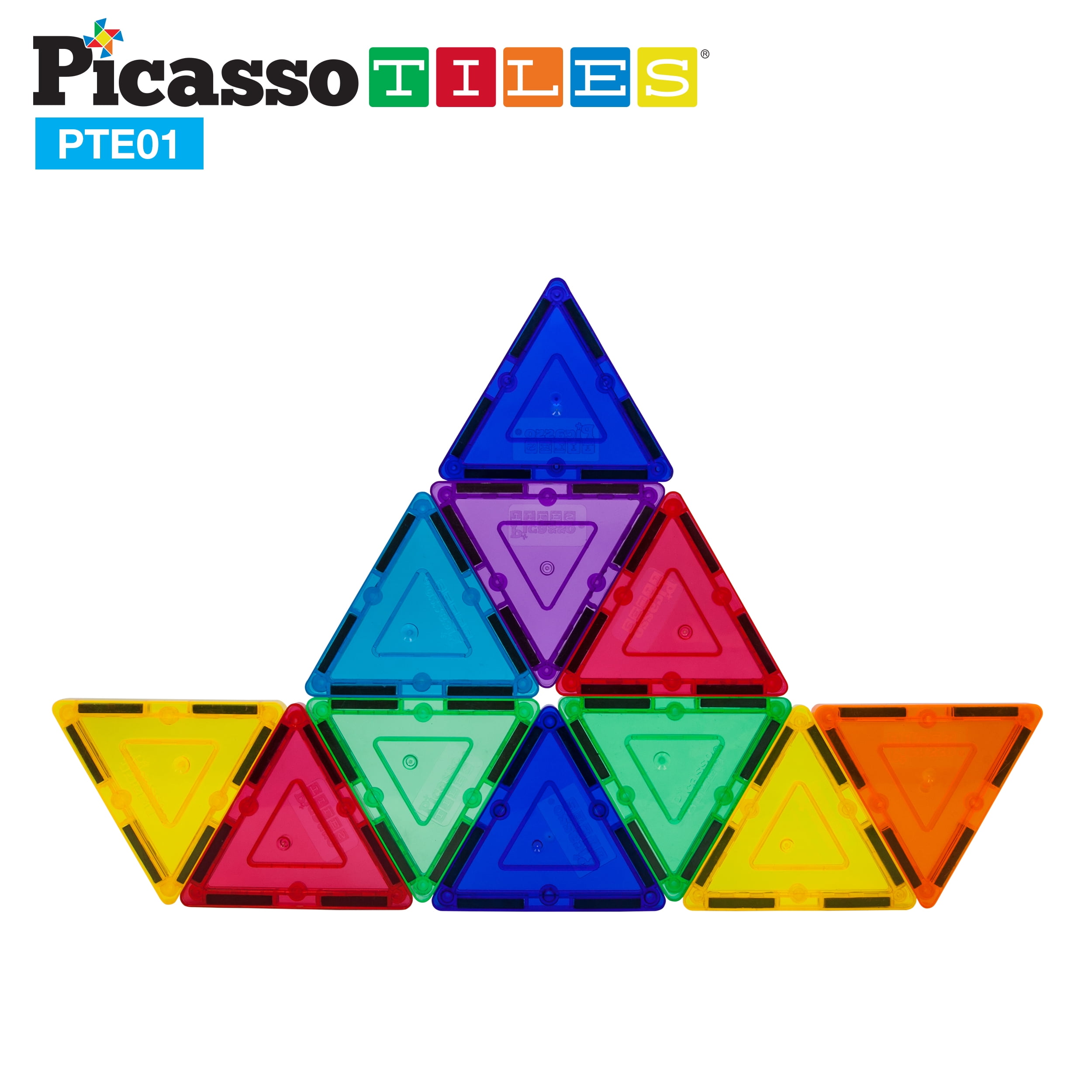 PicassoTiles 12 Piece Magnetic Building Block Set Equilateral Triangle ...