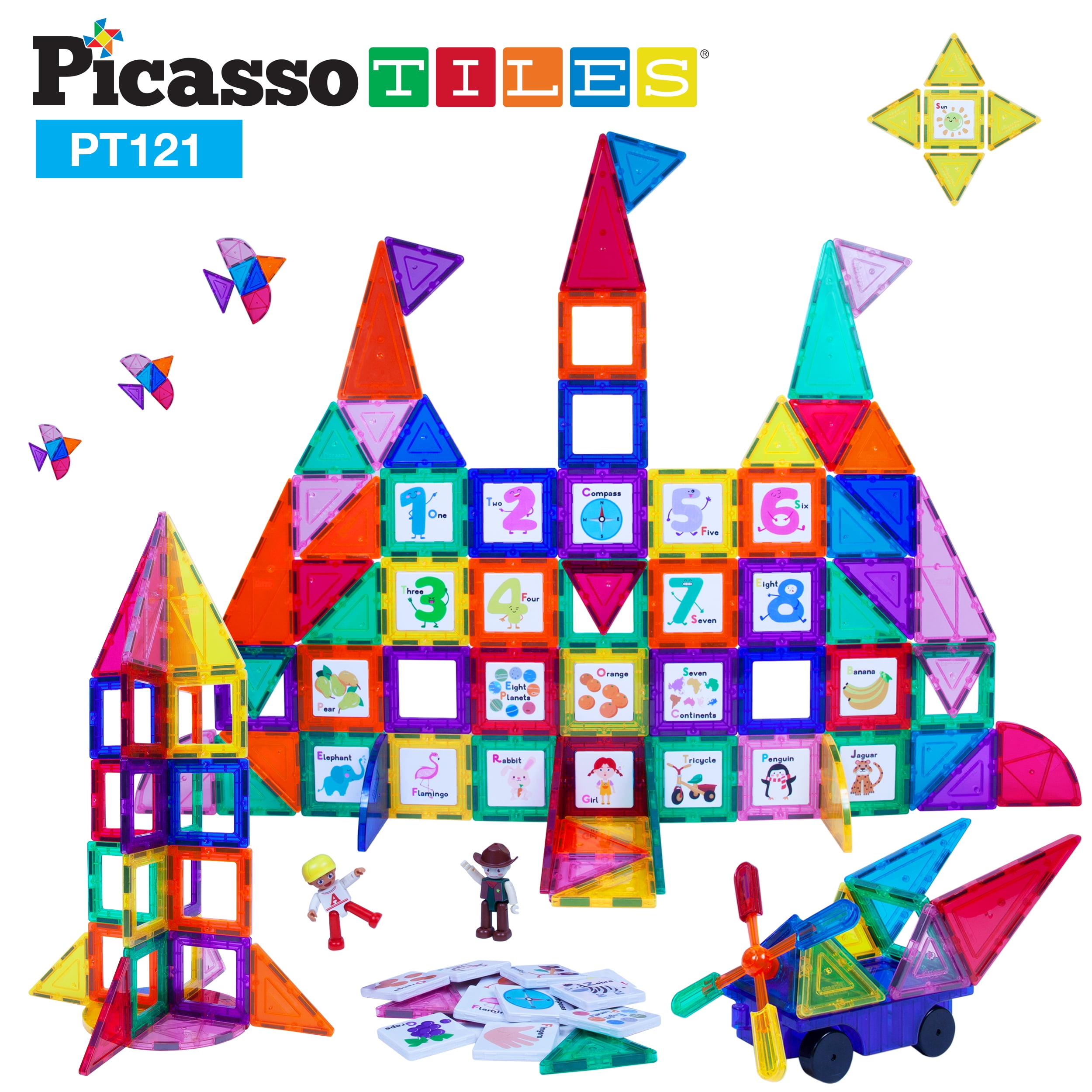 PicassoTiles 121 Piece Magnet Tiles Magnetic Building Block Set PT121 ...