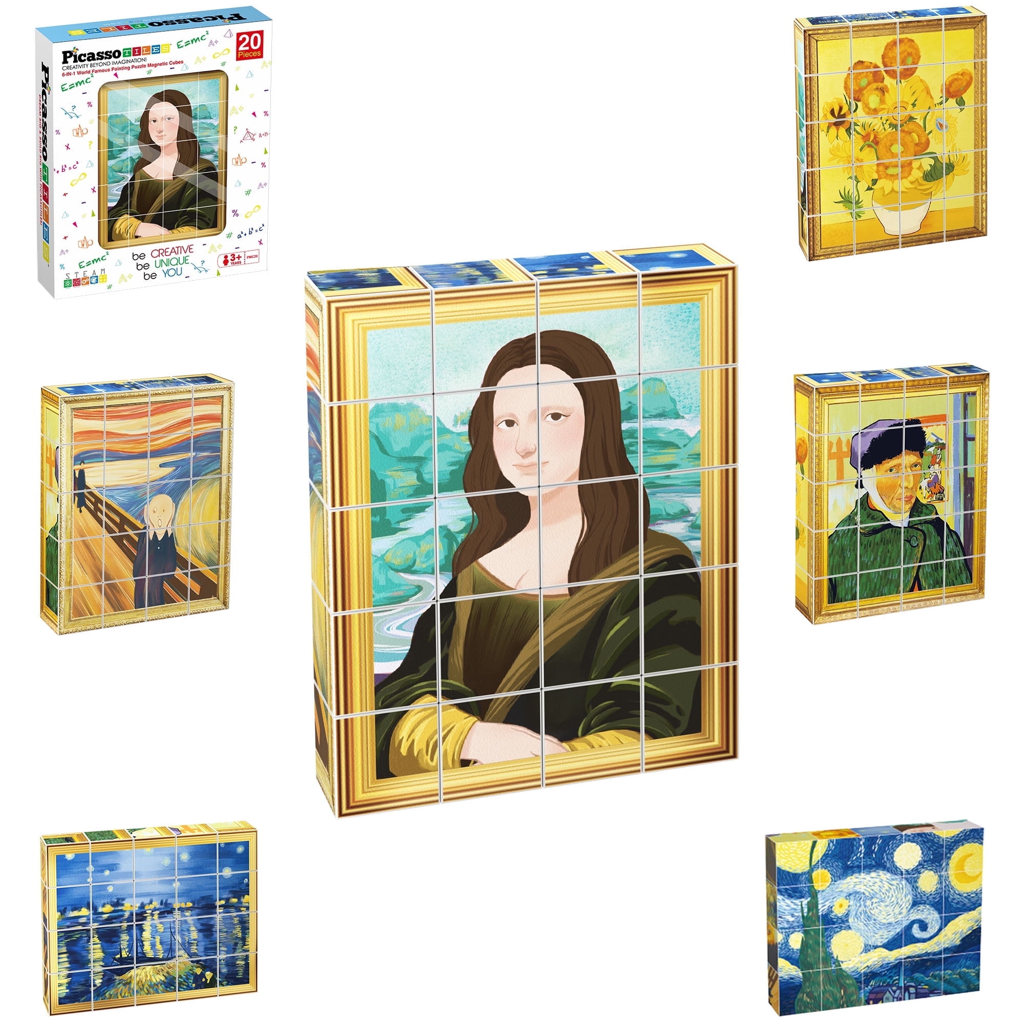 PicassoTiles 20 Piece Magnetic Blocks with World Famous Paintings Theme ...