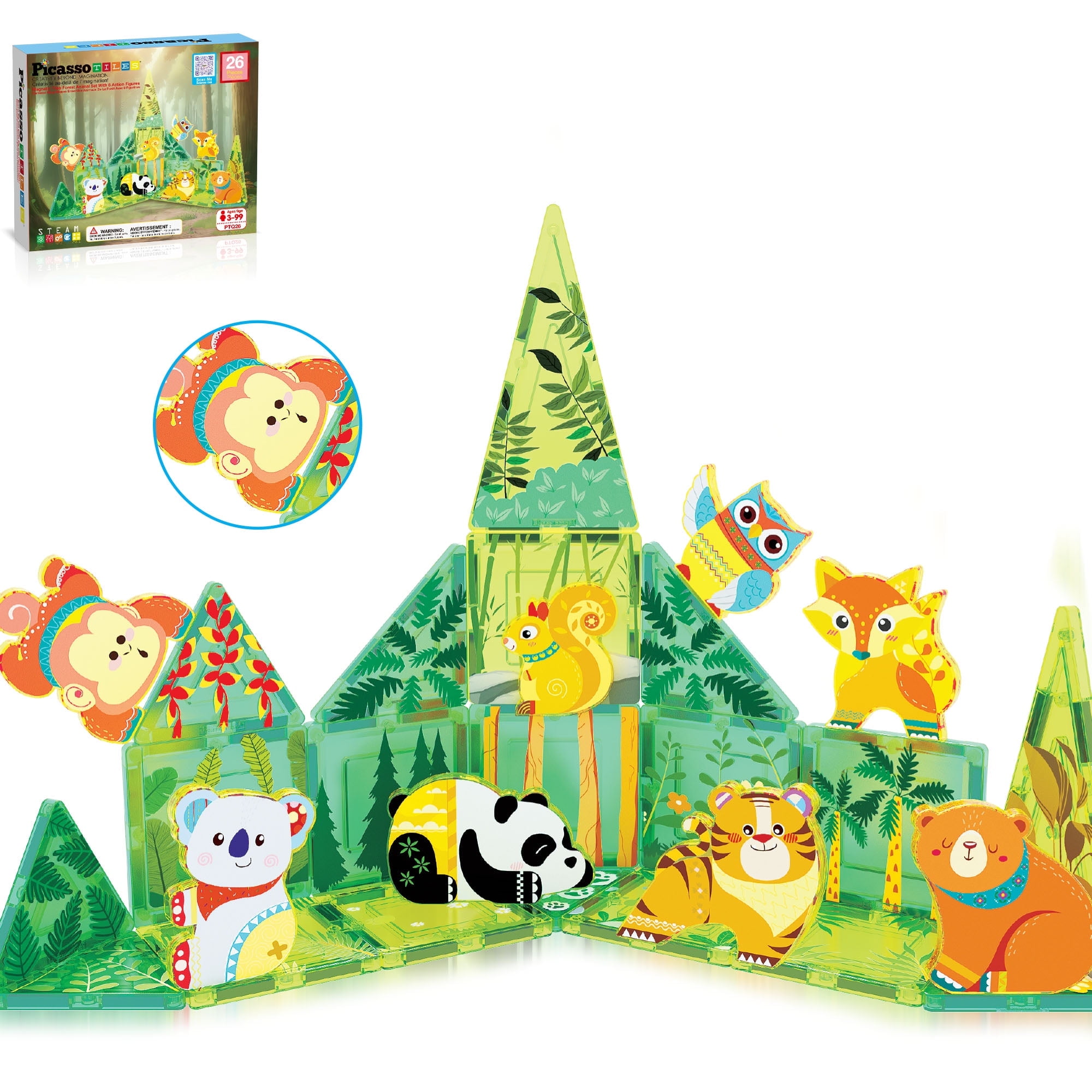 PicassoTiles 26 PC Forest Animal Themed, Magnetic Tiles, Magnetic ...