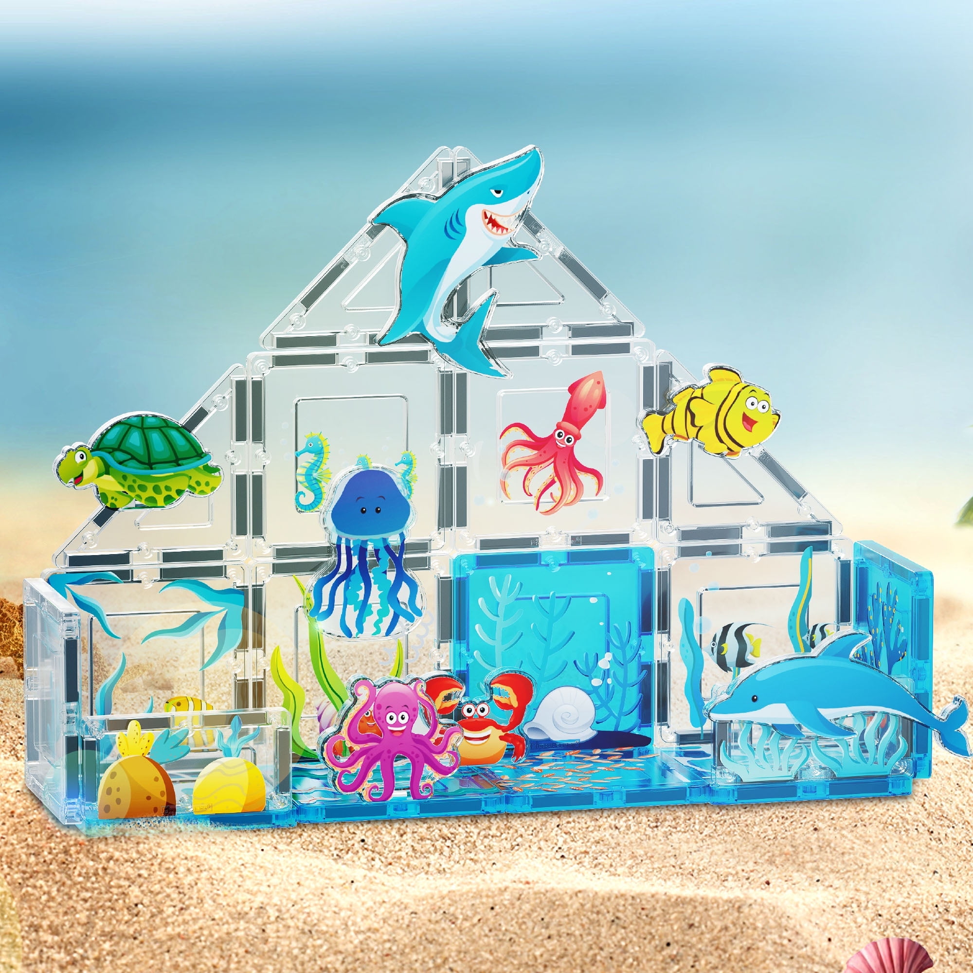 PICASSO-TILES Magnetic Tiles for Kids, 26PCS Marine Theme, Construction ...