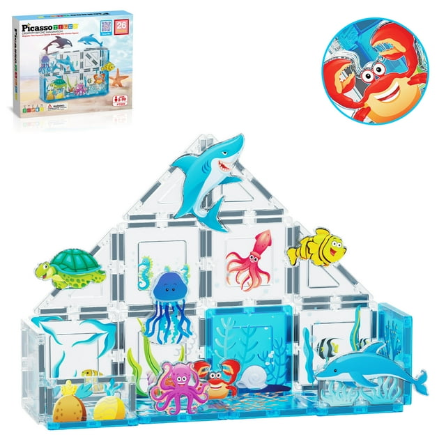 PicassoTiles 26 PC Marine Themed, Magnetic Tiles, Magnetic Building ...