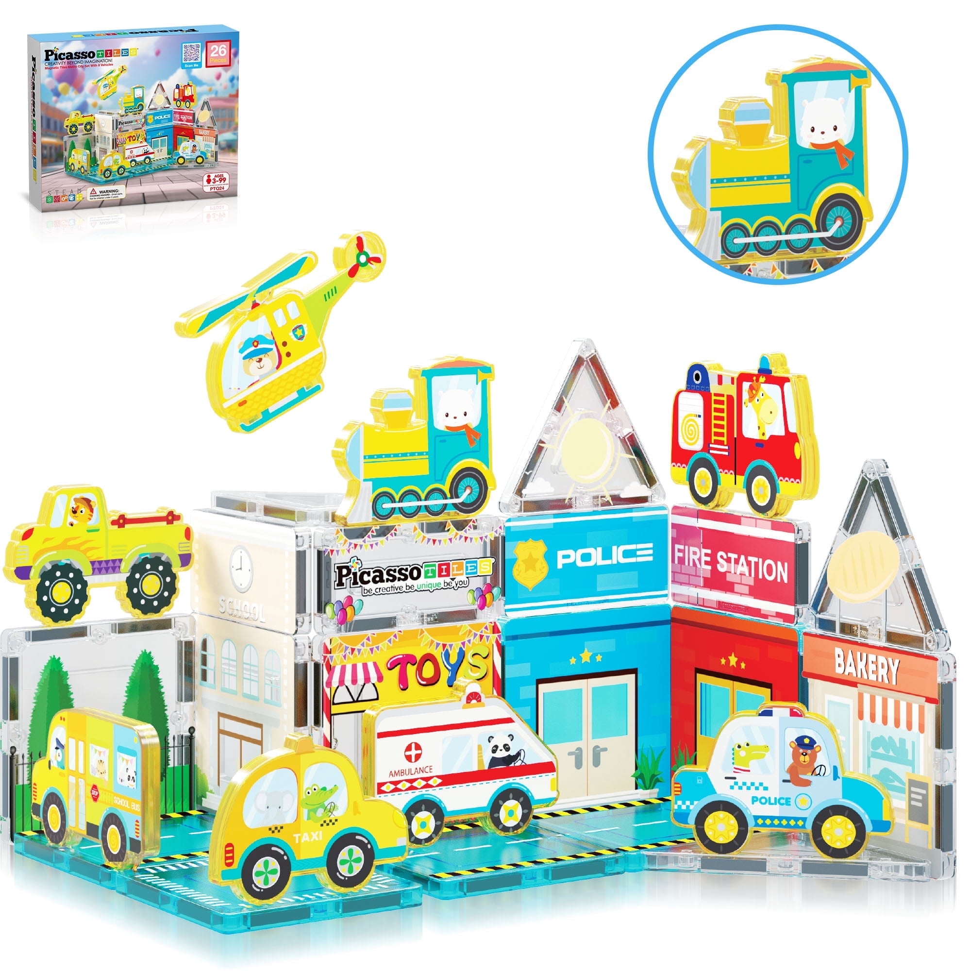 PICASSO-TILES Magnetic Tiles for Kids, 26PCS Metro City Theme ...