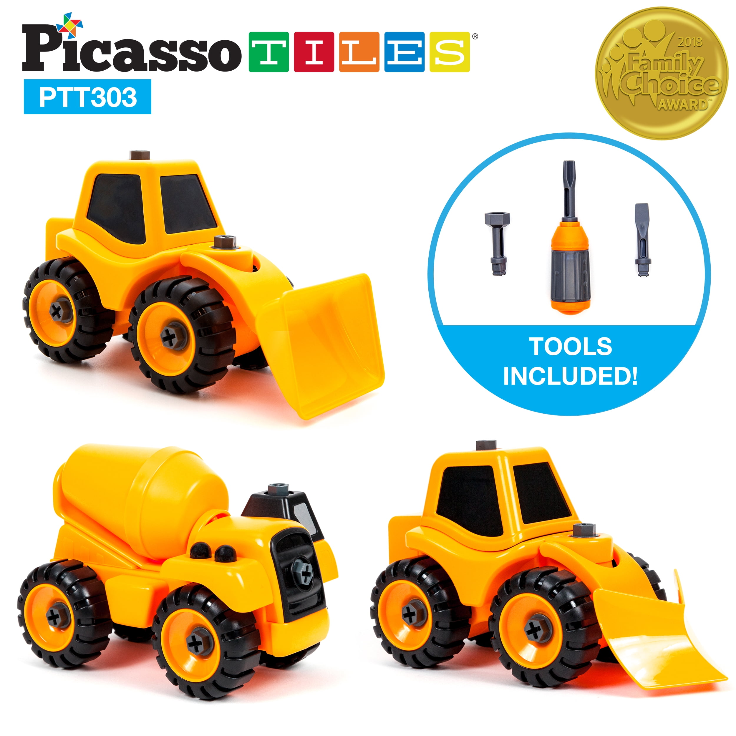 PicassoTiles 3-In-1 Educational Constructible DIY Take-A-Part Truck Set ...