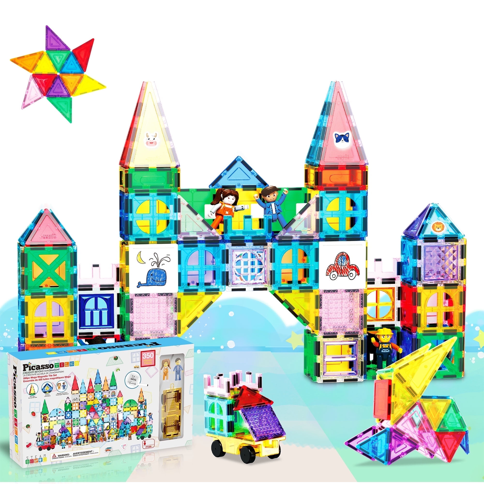 PicassoTiles 350 Piece Mega Magnetic Building Block Construction Set ...