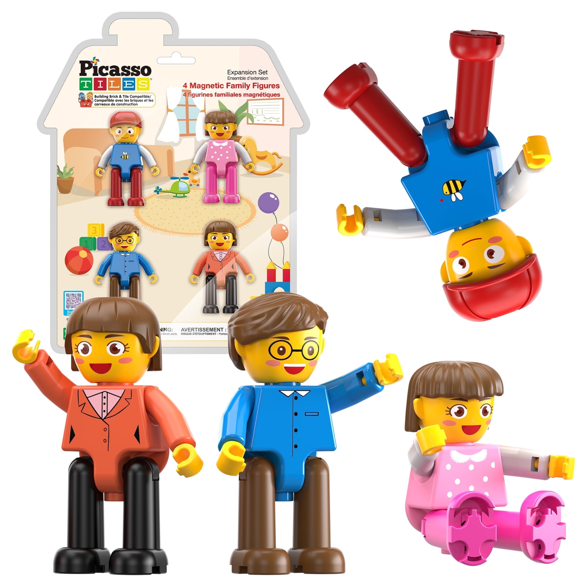 PicassoTiles 4 PC Family Character Magnetic Tiles Set for Toddler Play ...