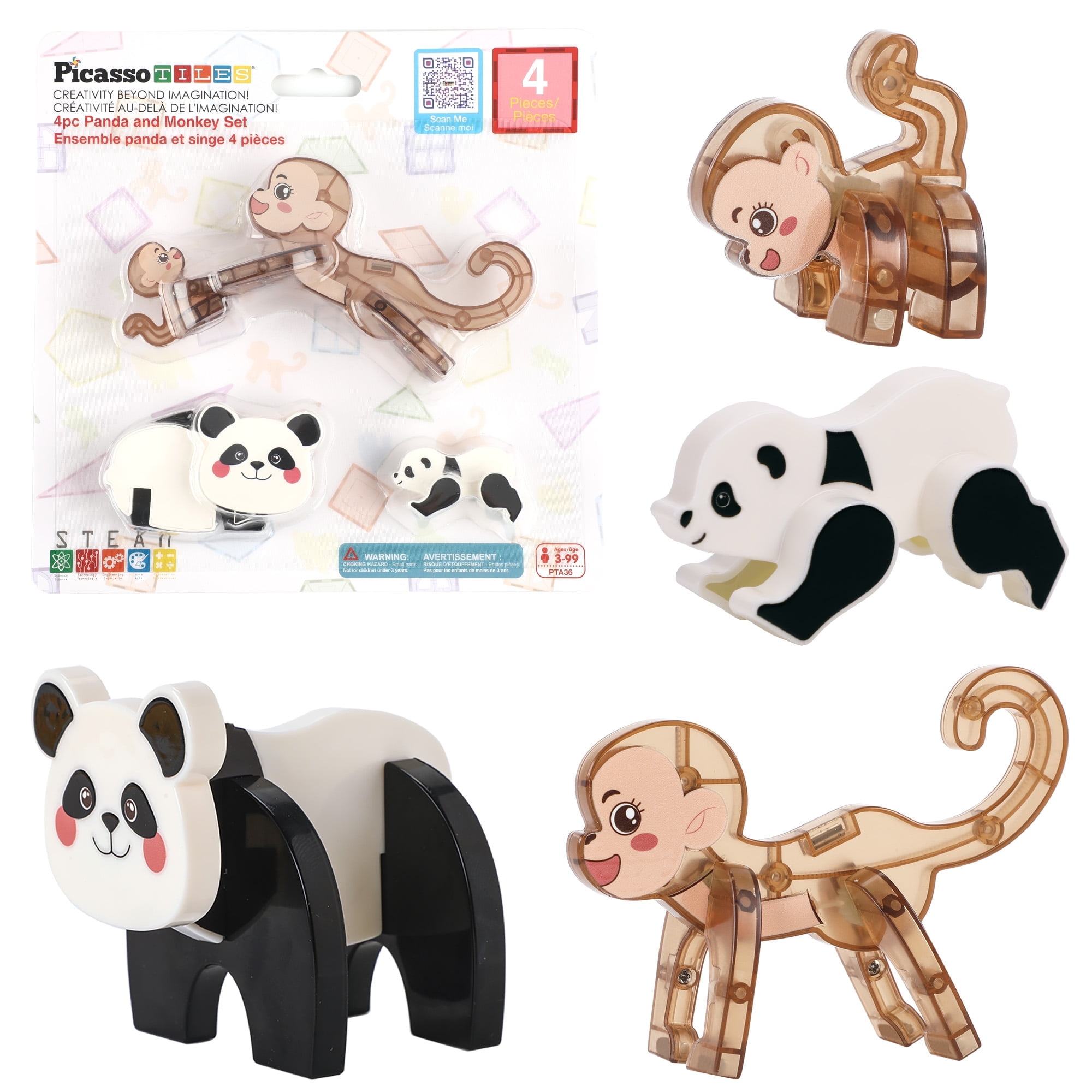 PicassoTiles 4 PC Panda & Monkey Parent and Baby Characters Themed ...