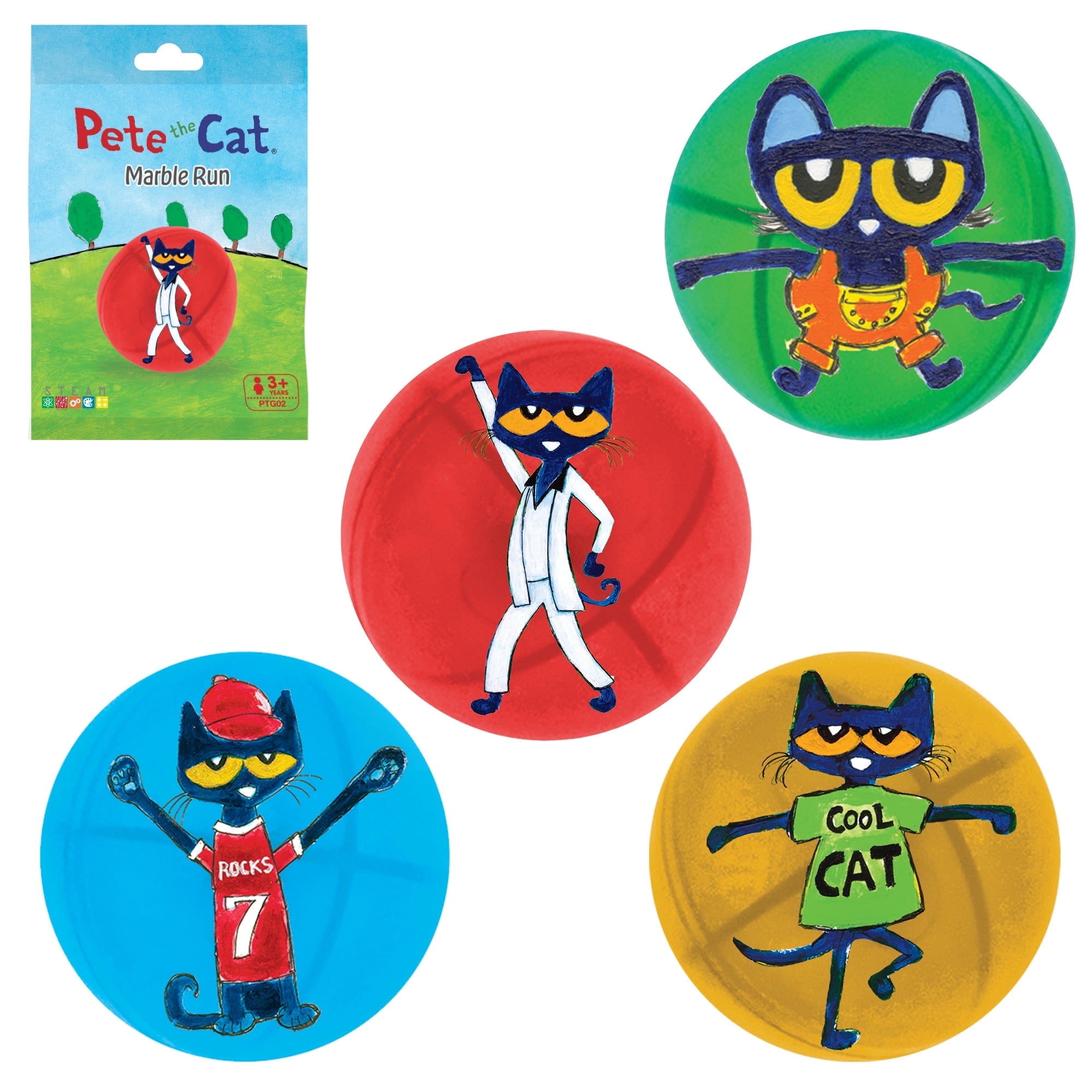 PicassoTiles 4 PC Pete the Cat Themed Character Marbles for Marble Run ...