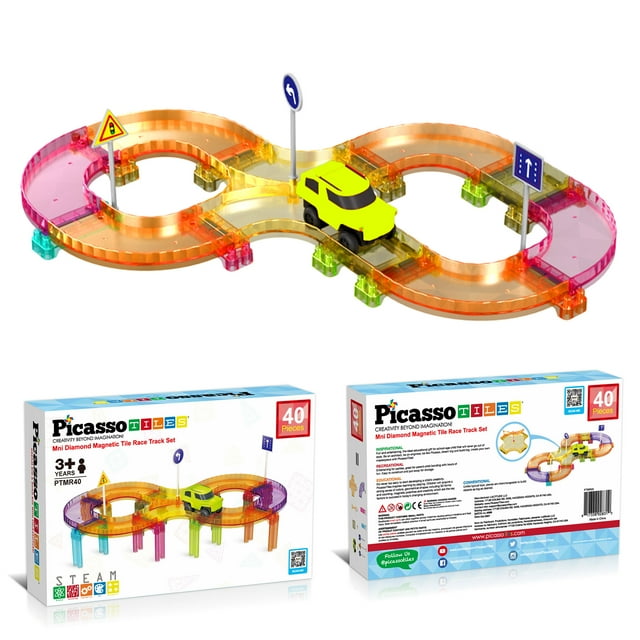 PicassoTiles 40pc Mini Magnetic Race Track, STEAM Blocks Building Toys ...